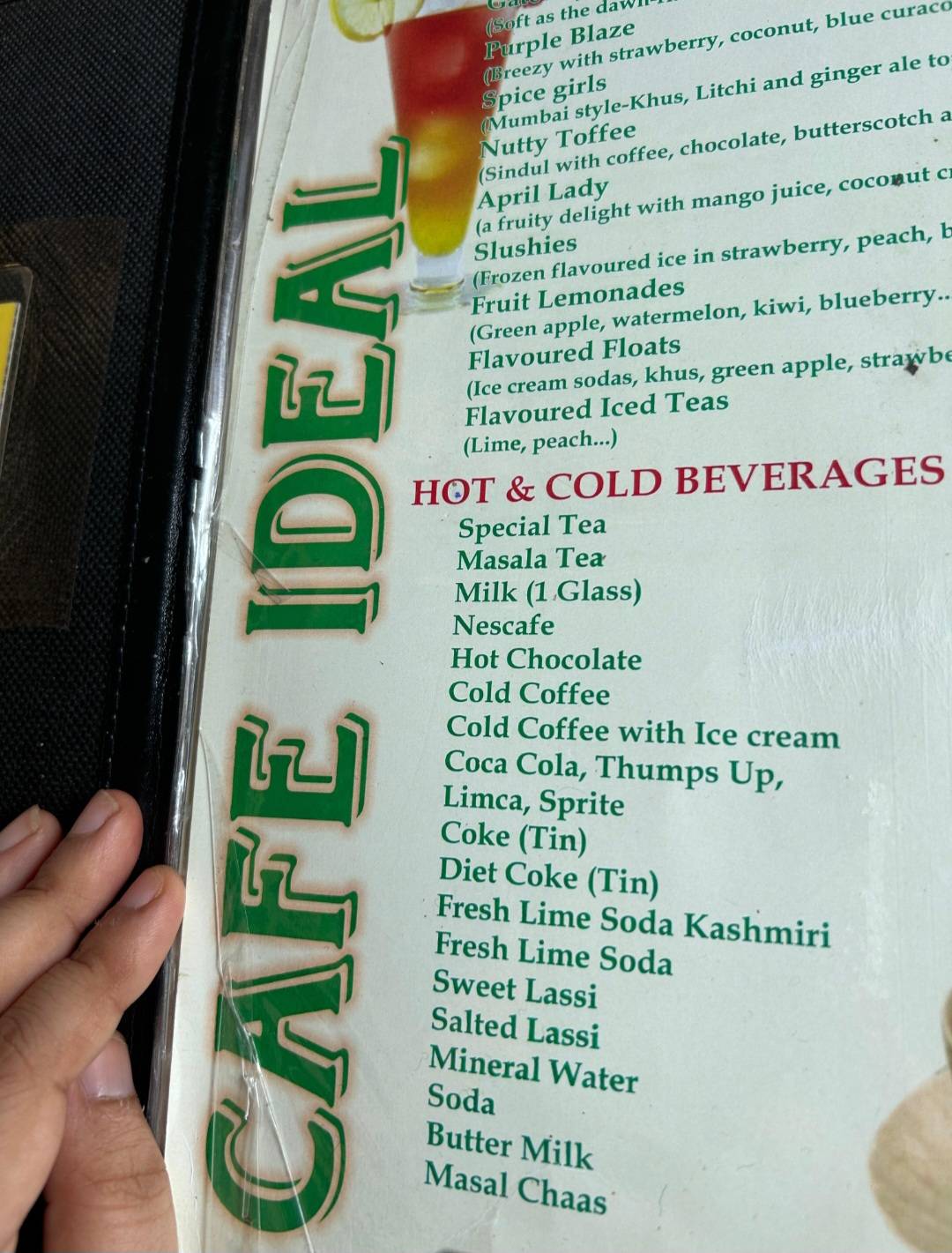 Menu at Cafe Ideal, Mumbai