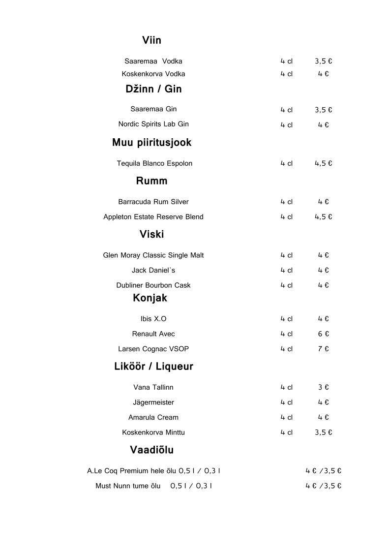 Menu at Kohvik Neiborhuud cafe, Tabasalu