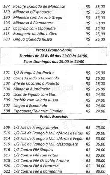 Menu em Café Lamas, Rio de Janeiro, R Marquês de Abrantes 18