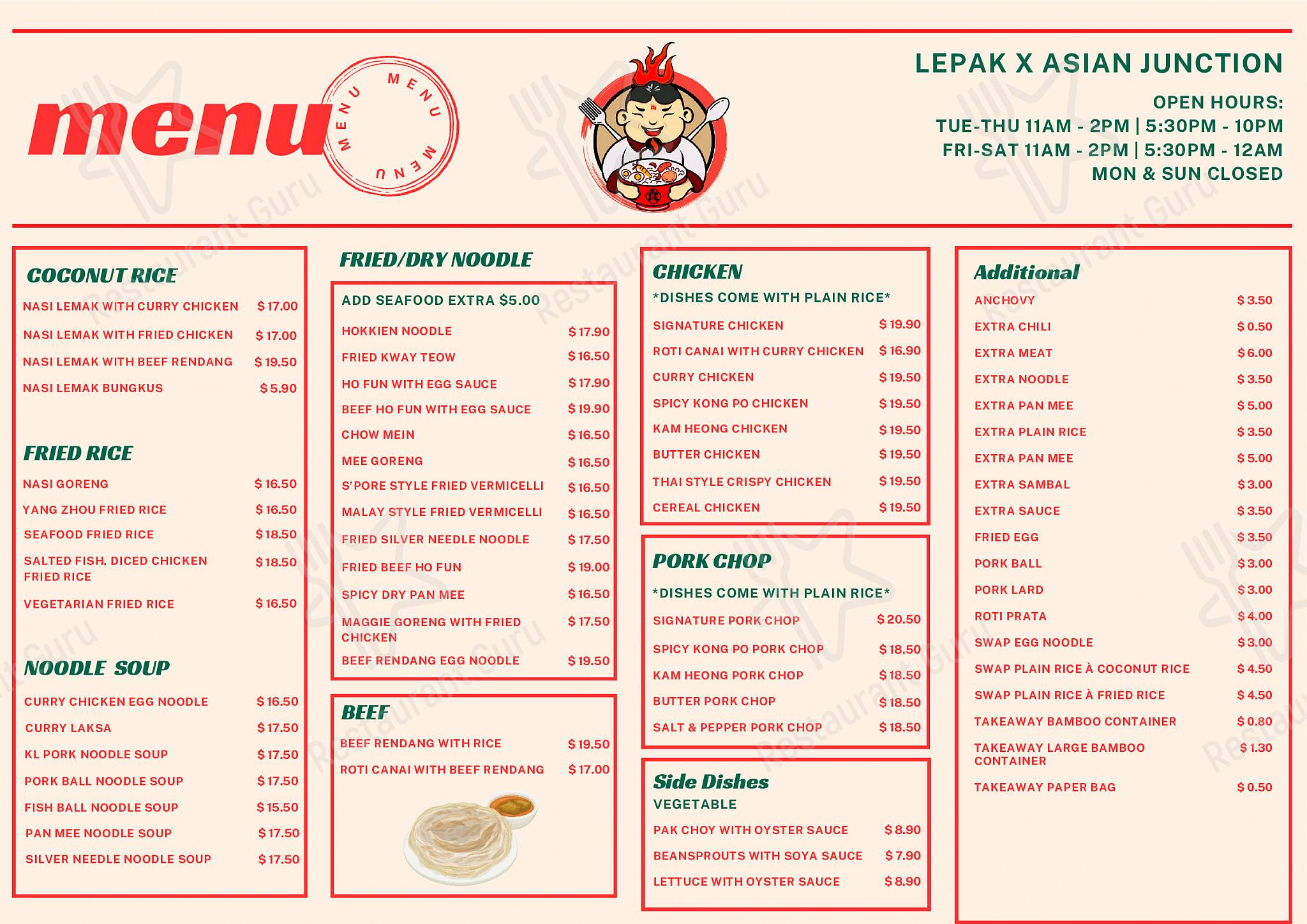 Menu at Lepak X AsianJunction cafe, O'Connor