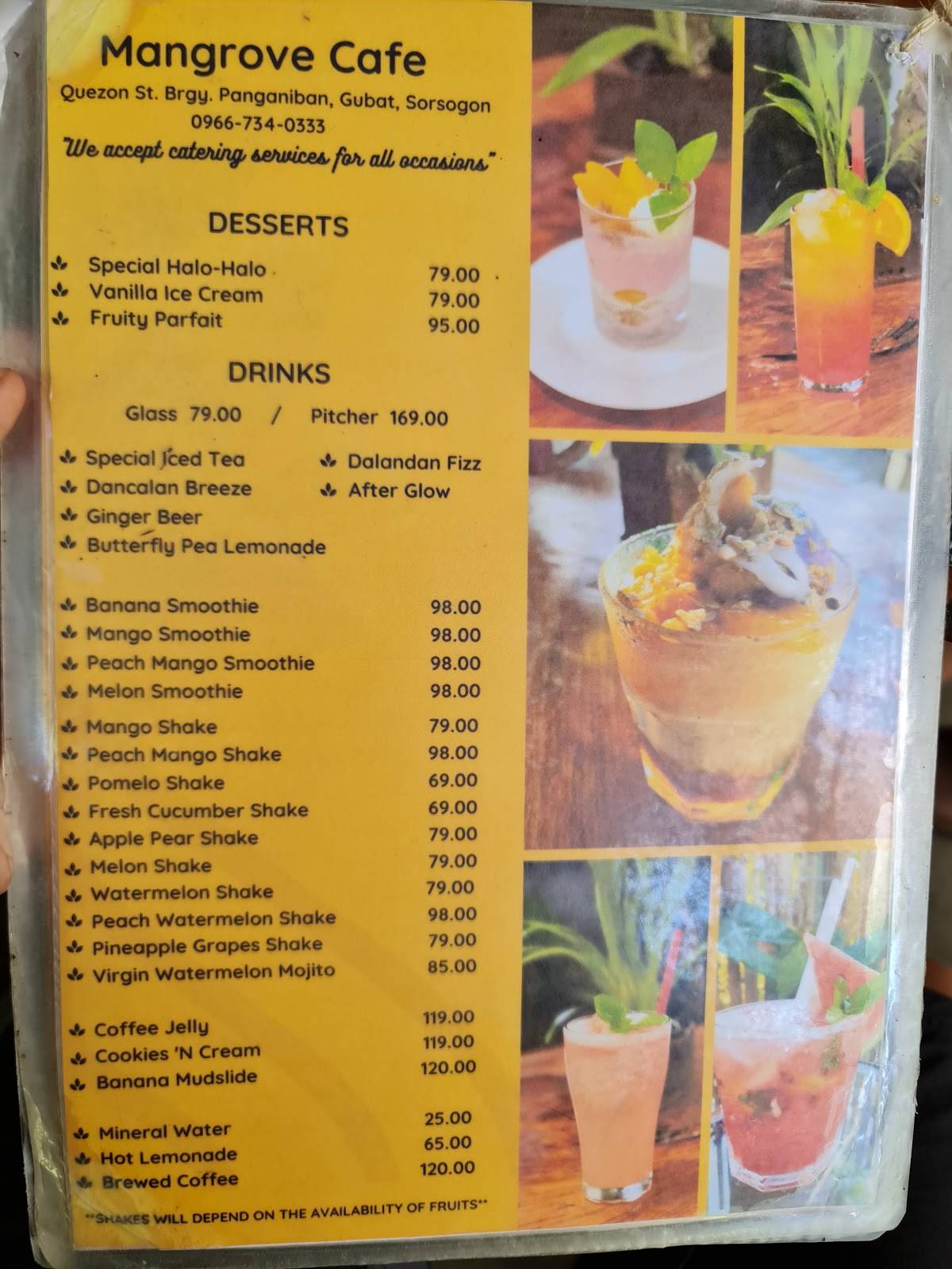Menu at Mangrove Cafe, Gubat