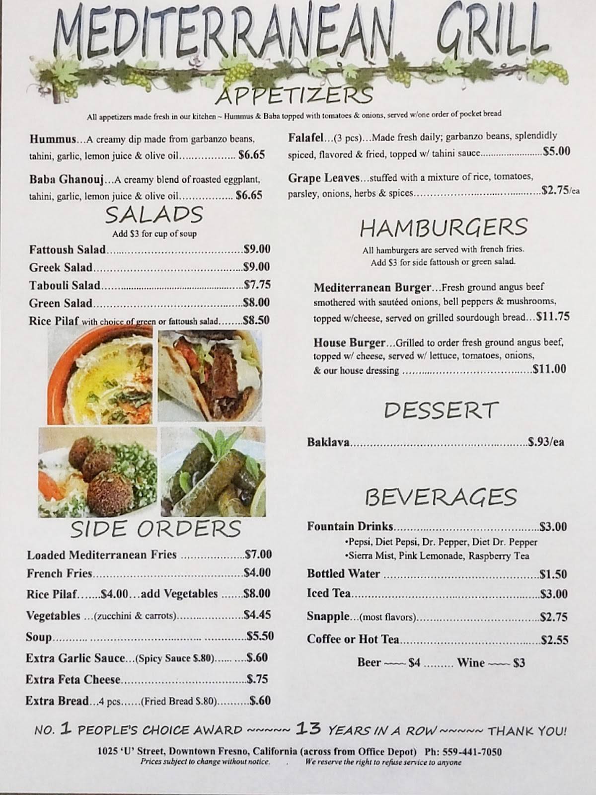 Menu at Mediterranean Grill & Cafe, Fresno