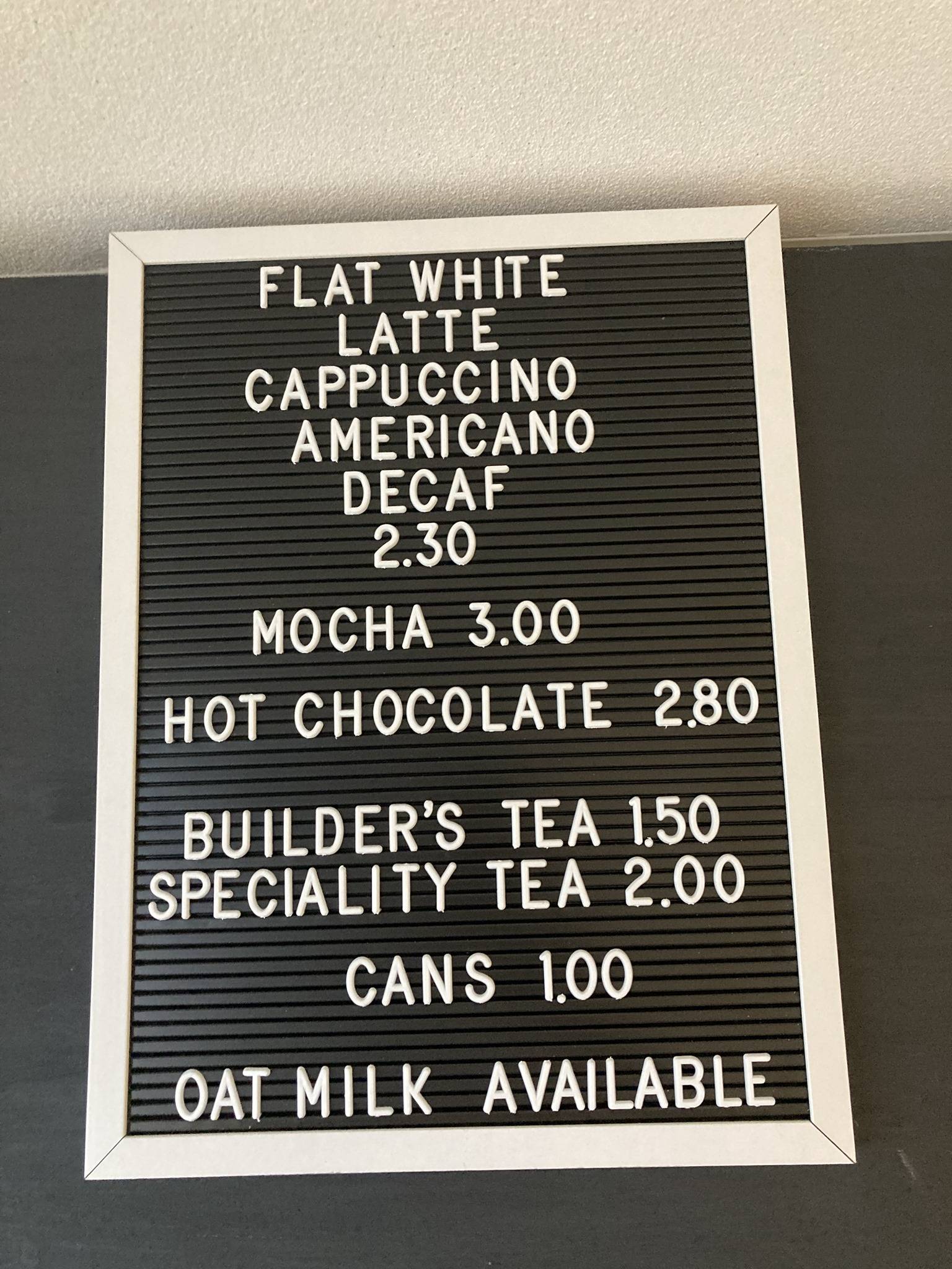 Menu at Miller and Cook cafe, Dumbarton