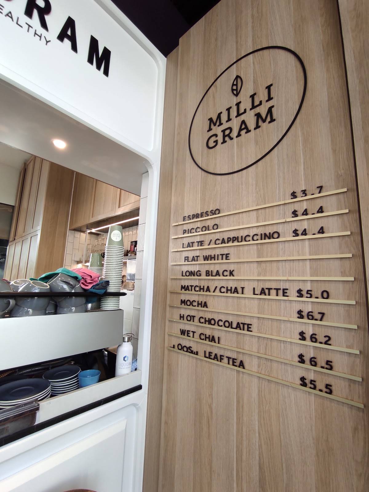 Menu at Cafe Milligram Birkenhead Point, Drummoyne, Roseby St