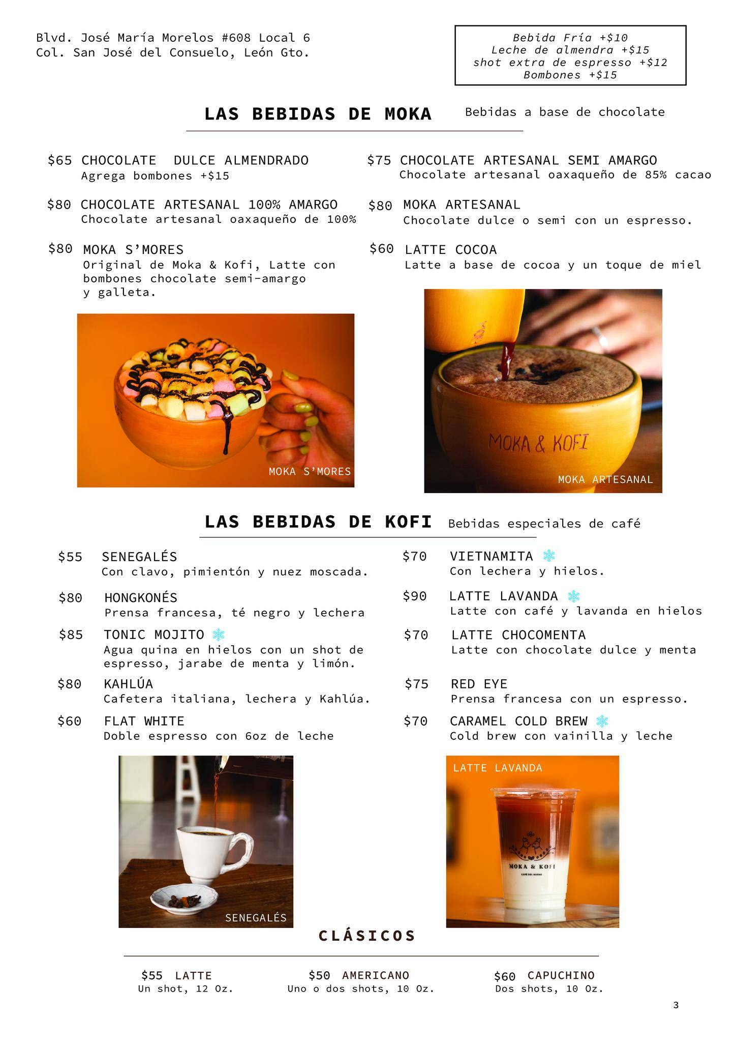 Carta de cafetería Moka & Kofi, Leon, Blvd. Jorge Vértiz Campero 120