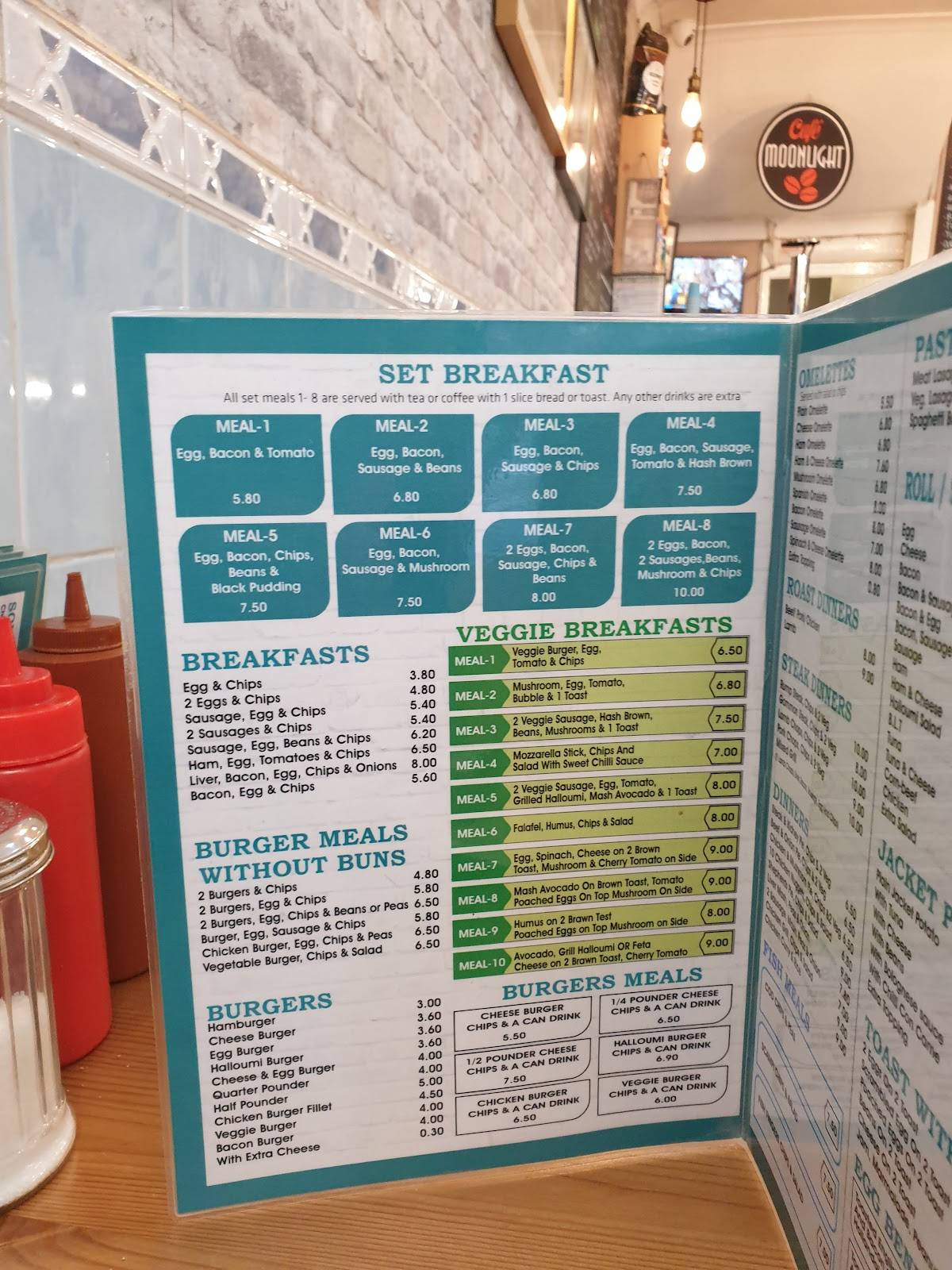 Menu at Moonlight Cafe, London, 143 Wood St