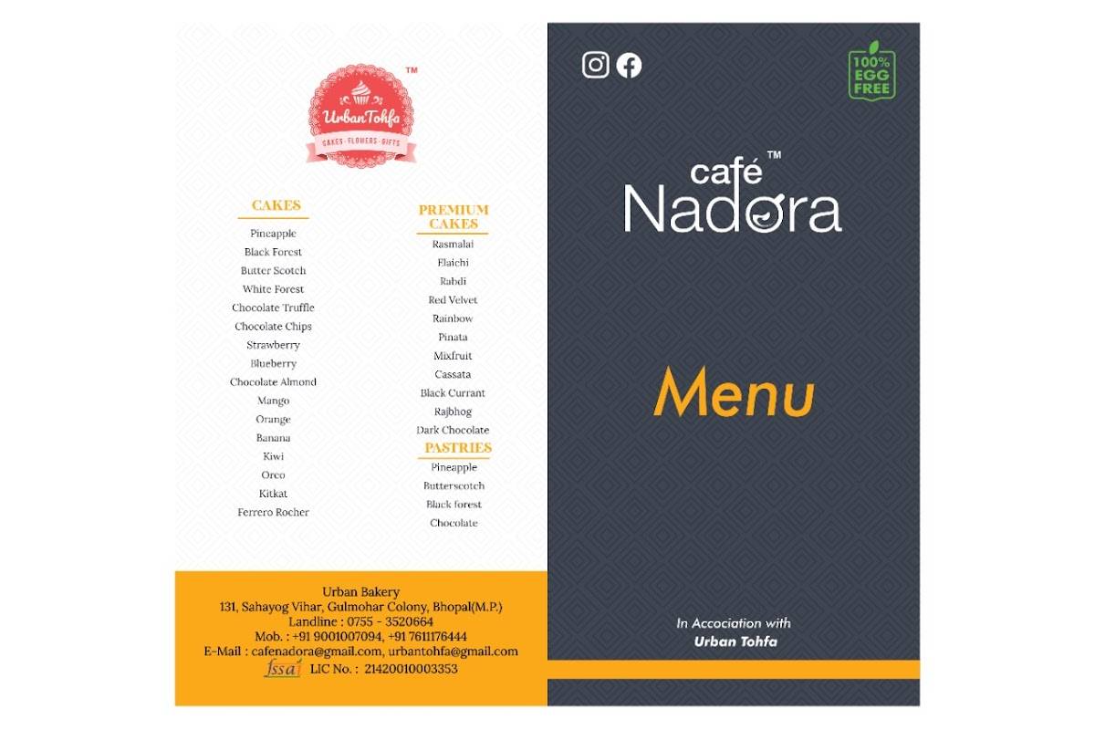 Menu at Café Nadora, Bhopal