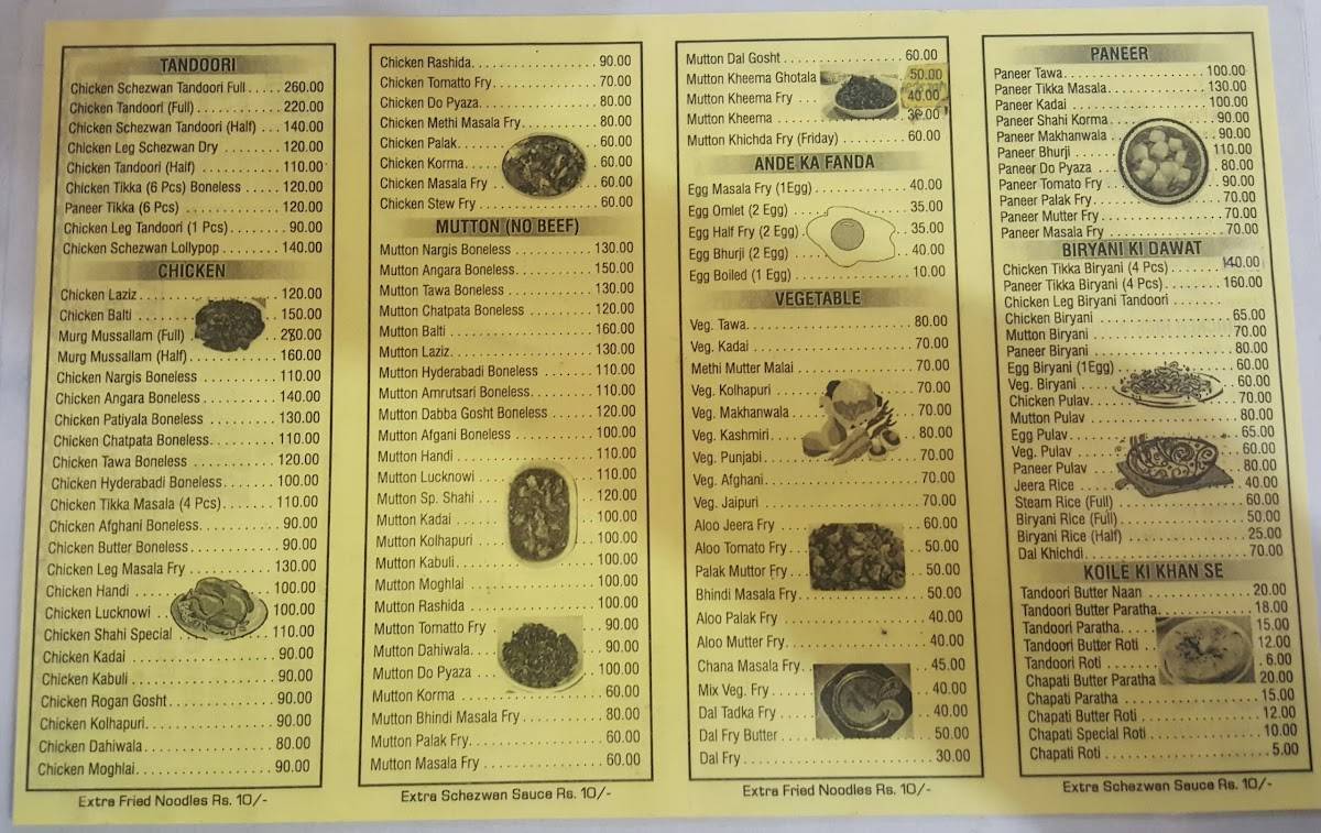 Menu at Cafe Noor, Mumbai, Shop No.7