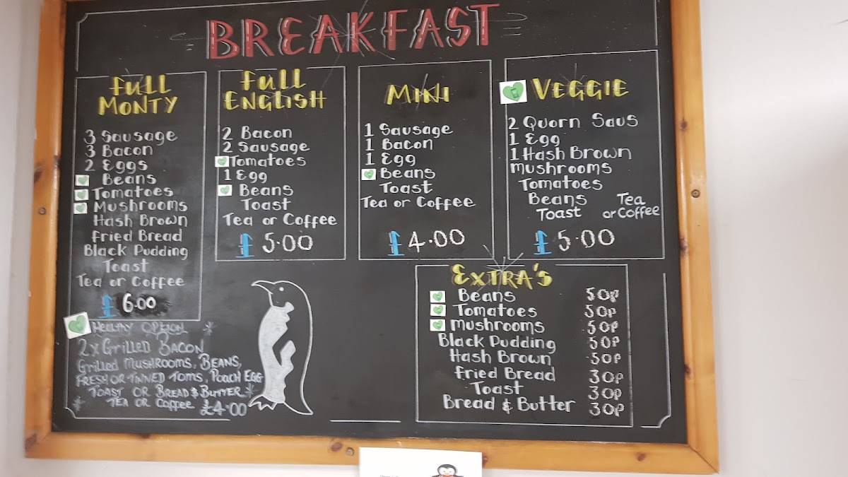 Menu at Penguin cafe, Walsall