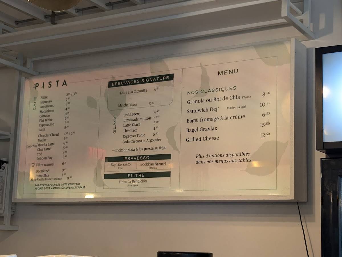 Menu at Café Pista, Montréal, 500 Rue Beaubien E
