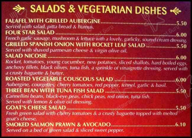 Menu at Cafe Plaka, London