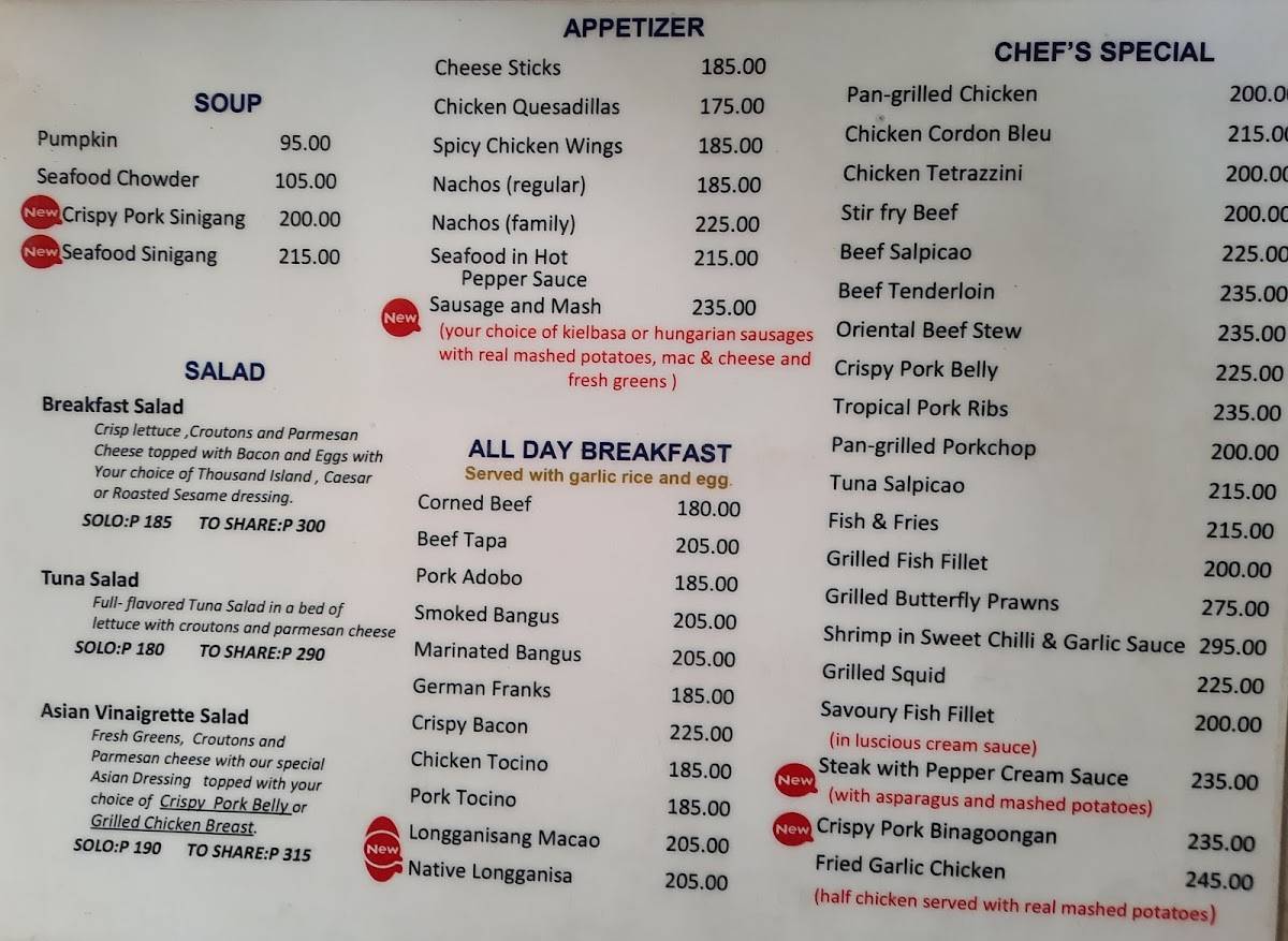 Menu at Qizia Cafe, Marikina, Katipunan Extension