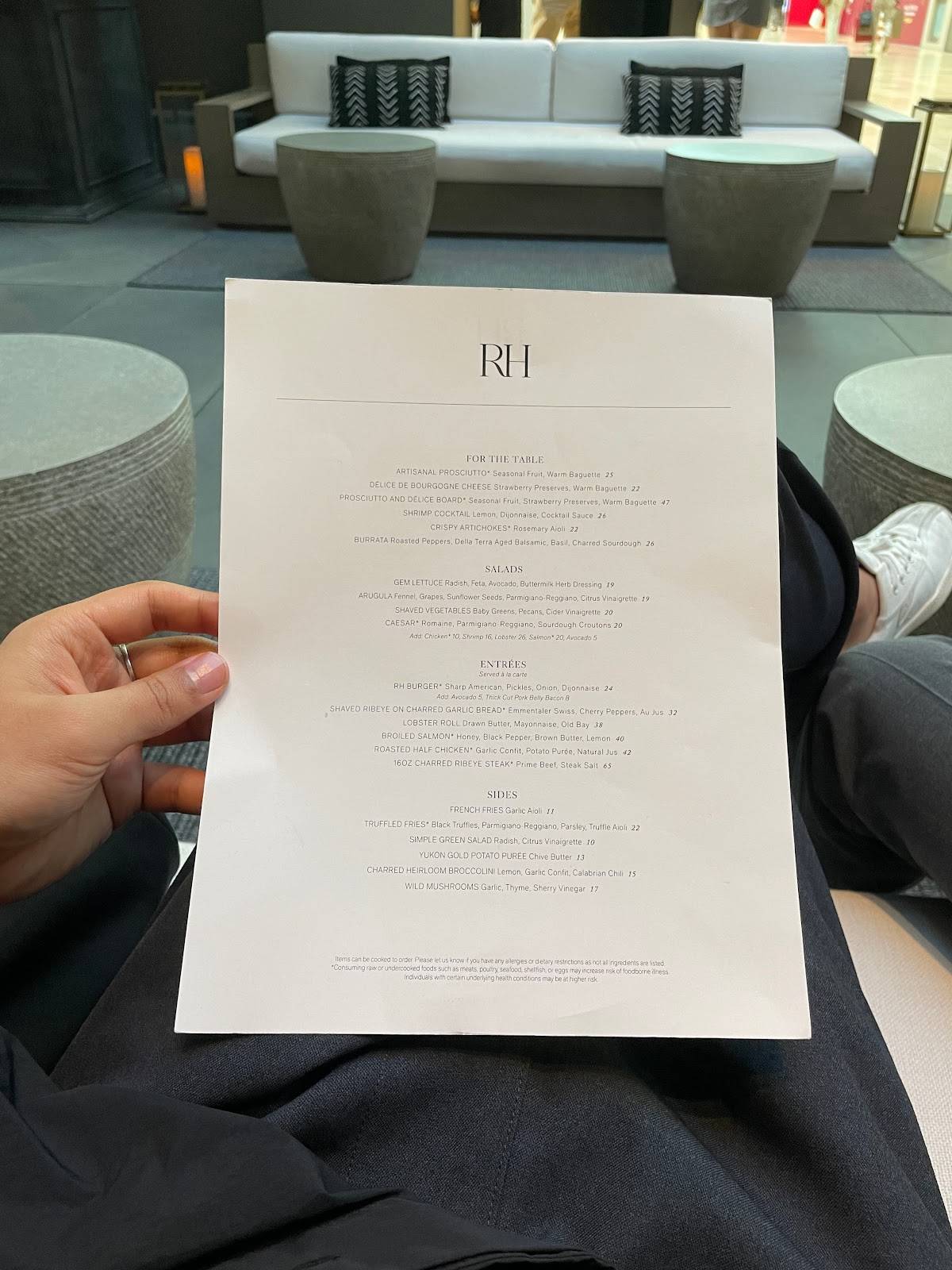 Menu at RH Courtyard Restaurant at RH Toronto, Toronto, Dufferin St