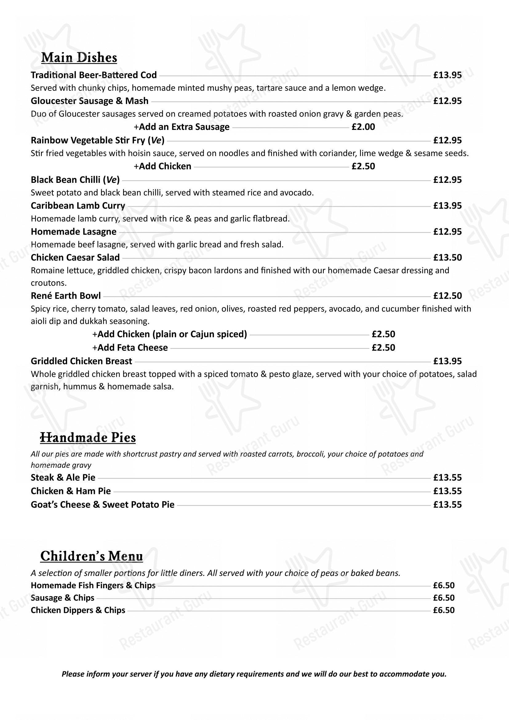 Menu at Café René cafe, Gloucester, 31 Southgate St