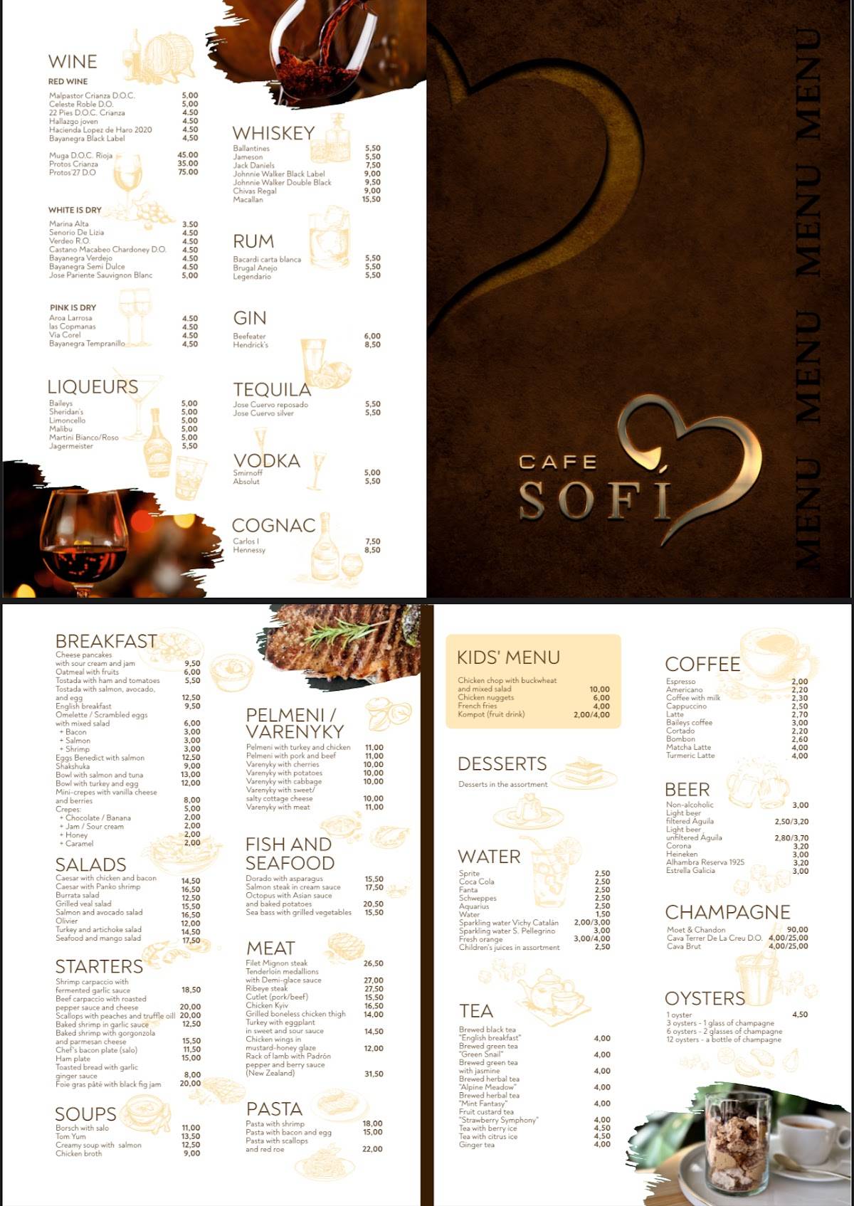 Menu at Cafe SOFi, Benidorm