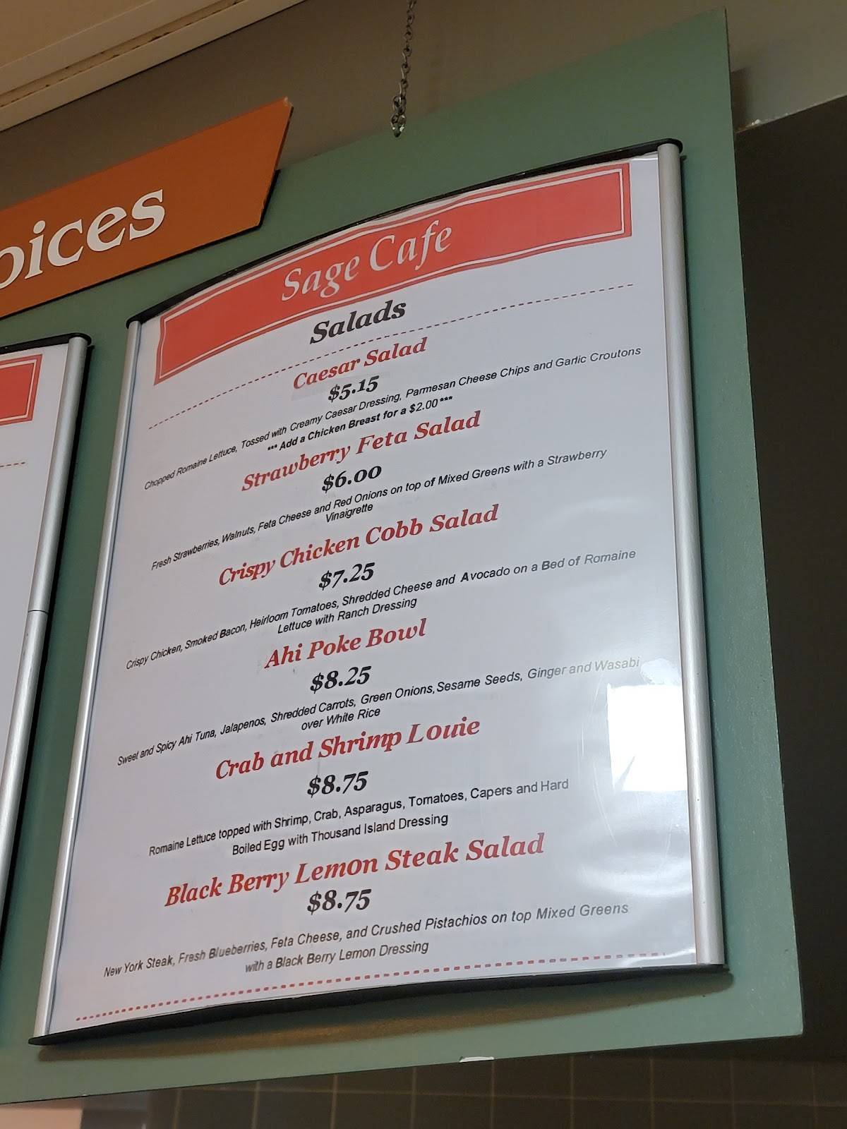 Menu at Sage Cafe, Carson City