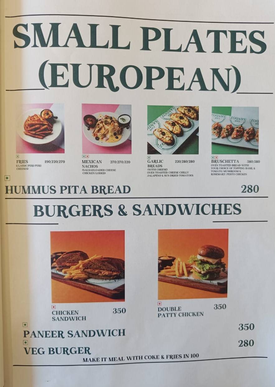 Menu at Cafe Sandoz, New Delhi, N-7, ground floor