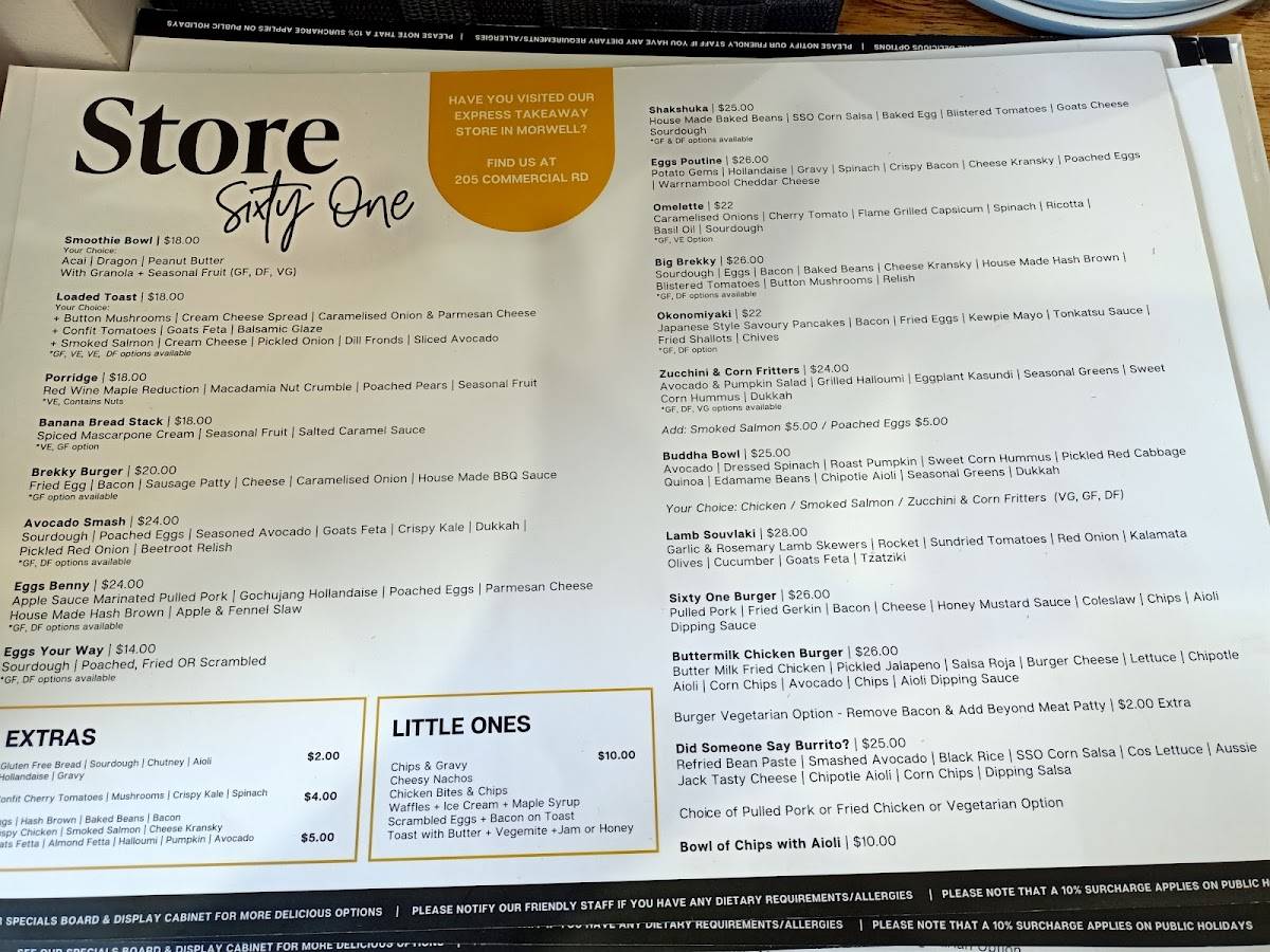 Menu at Store Sixty One - Traralgon Cafe, Traralgon