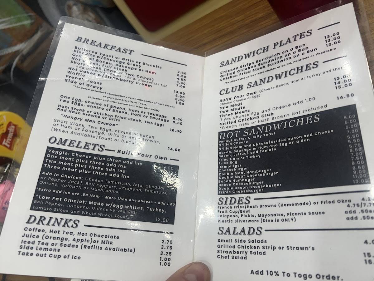Menu at Strawn's Eat Shop cafe, Shreveport, 125 Kings Hwy