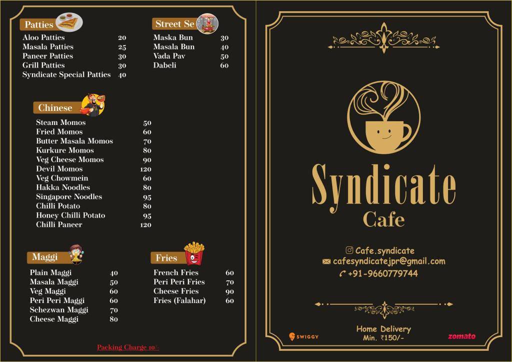 Menu at Syndicate Cafe, Jaipur