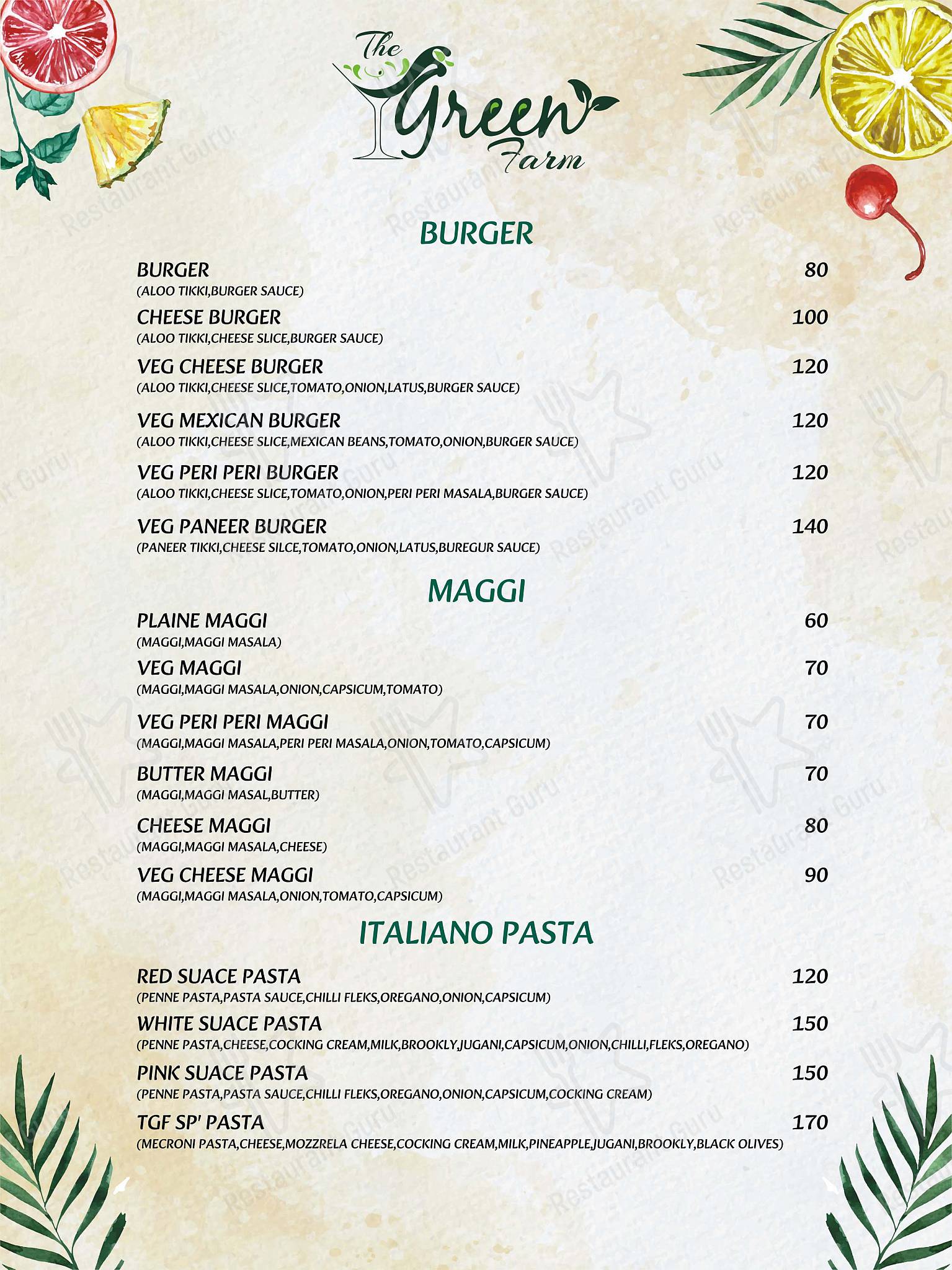 Menu at THE GREEN FARM, Mehsana