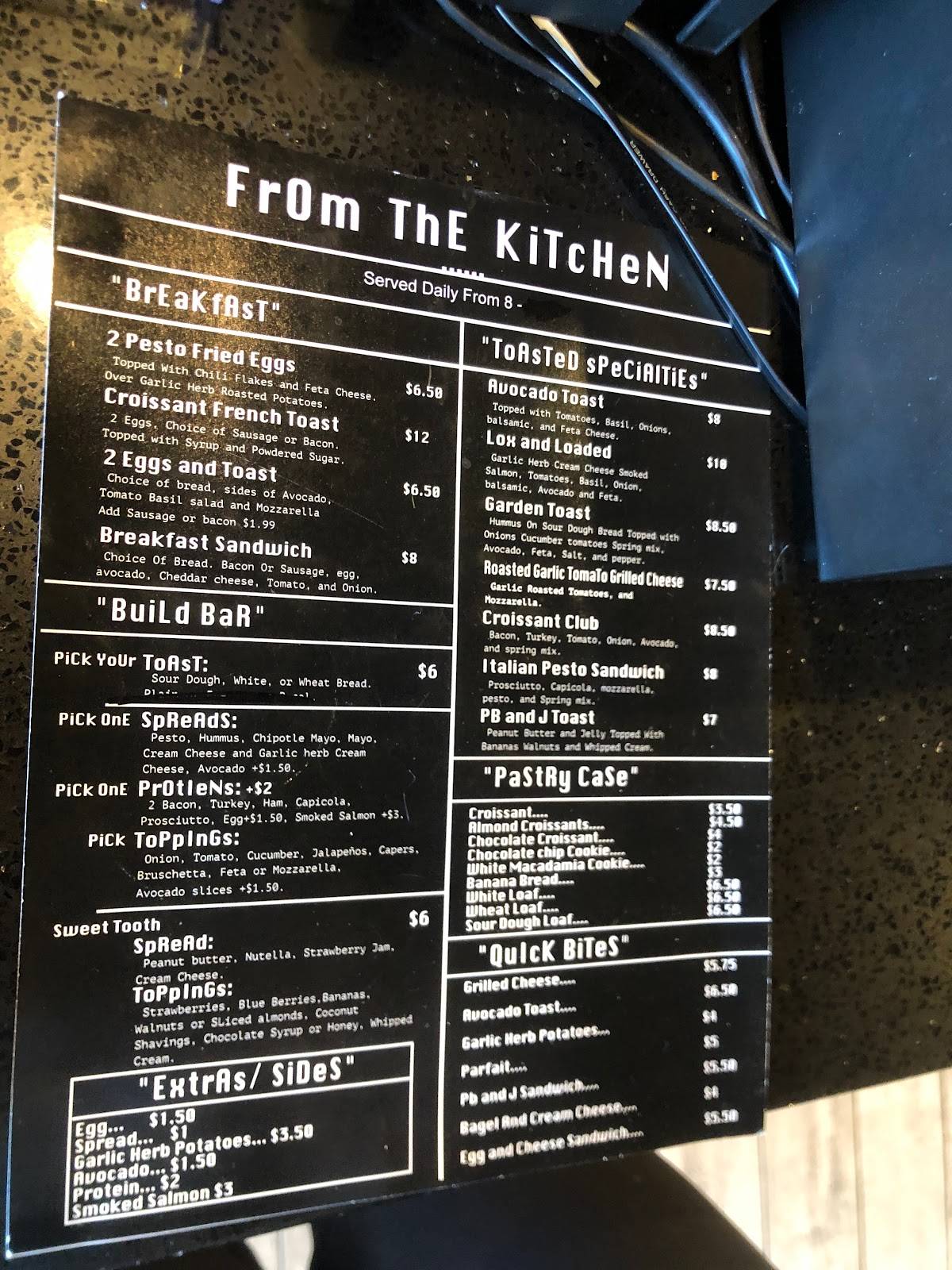 Menu at TOASTED INC cafe, Riverside