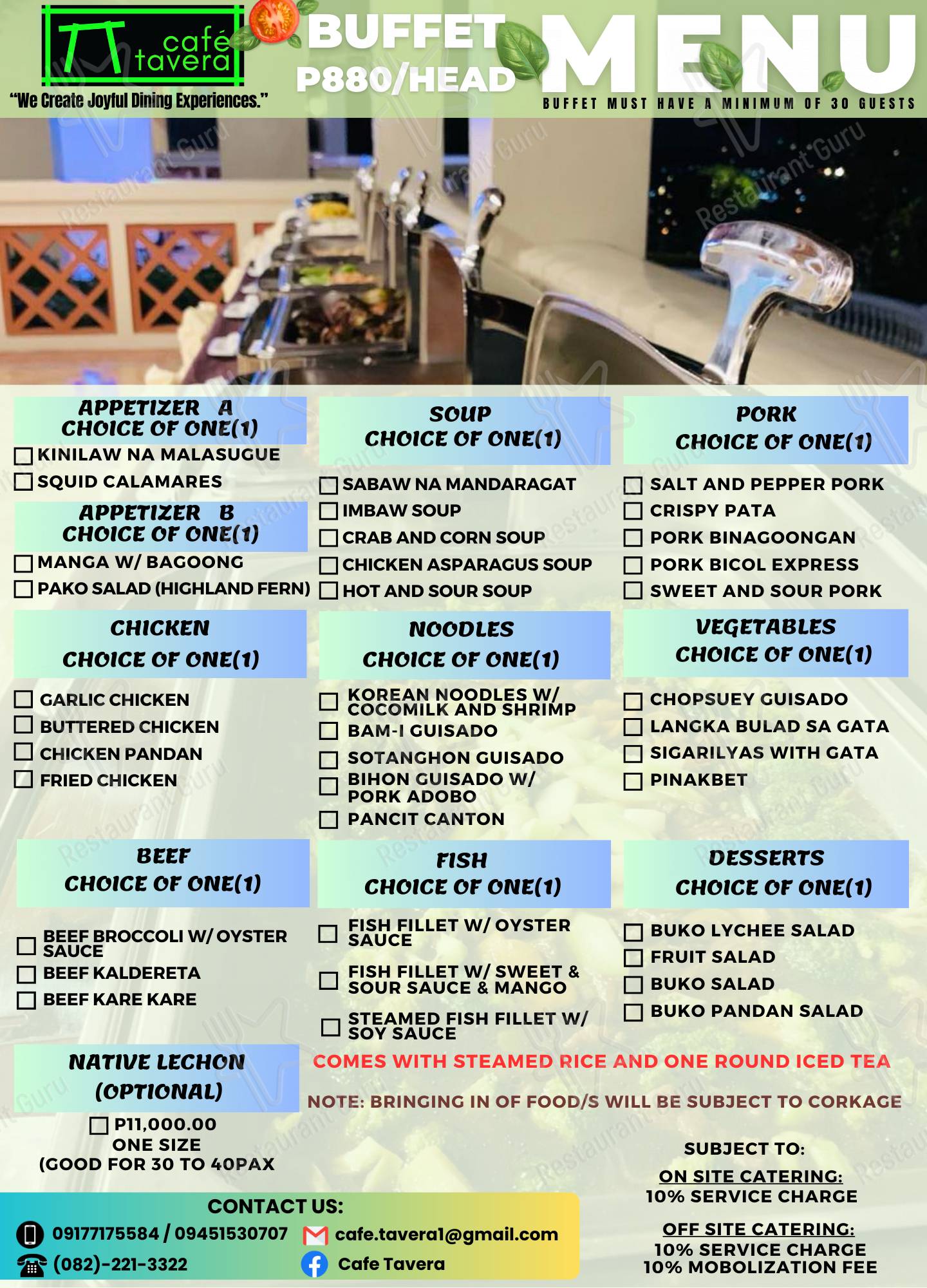 Menu at Cafe Tavera, Davao City
