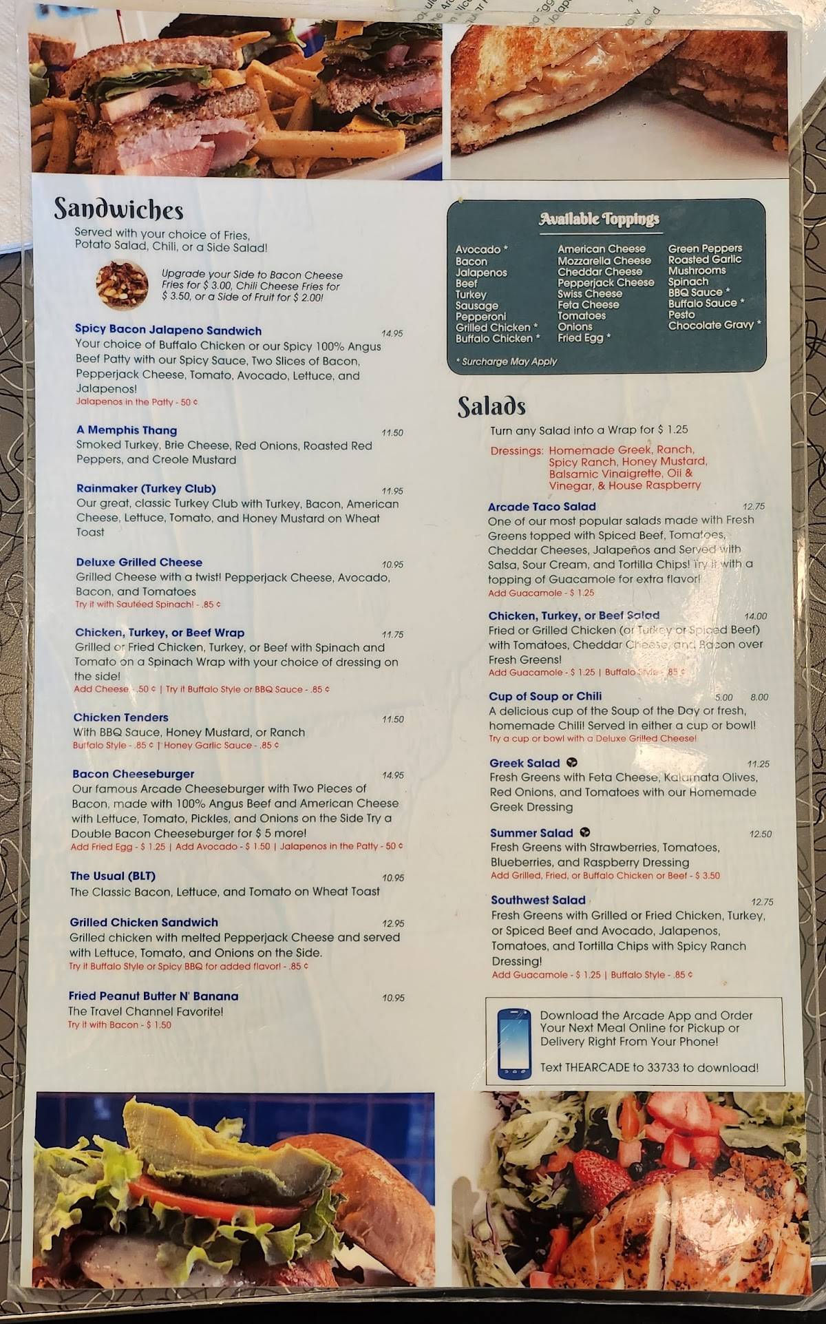 Menu at The Arcade Restaurant, Memphis