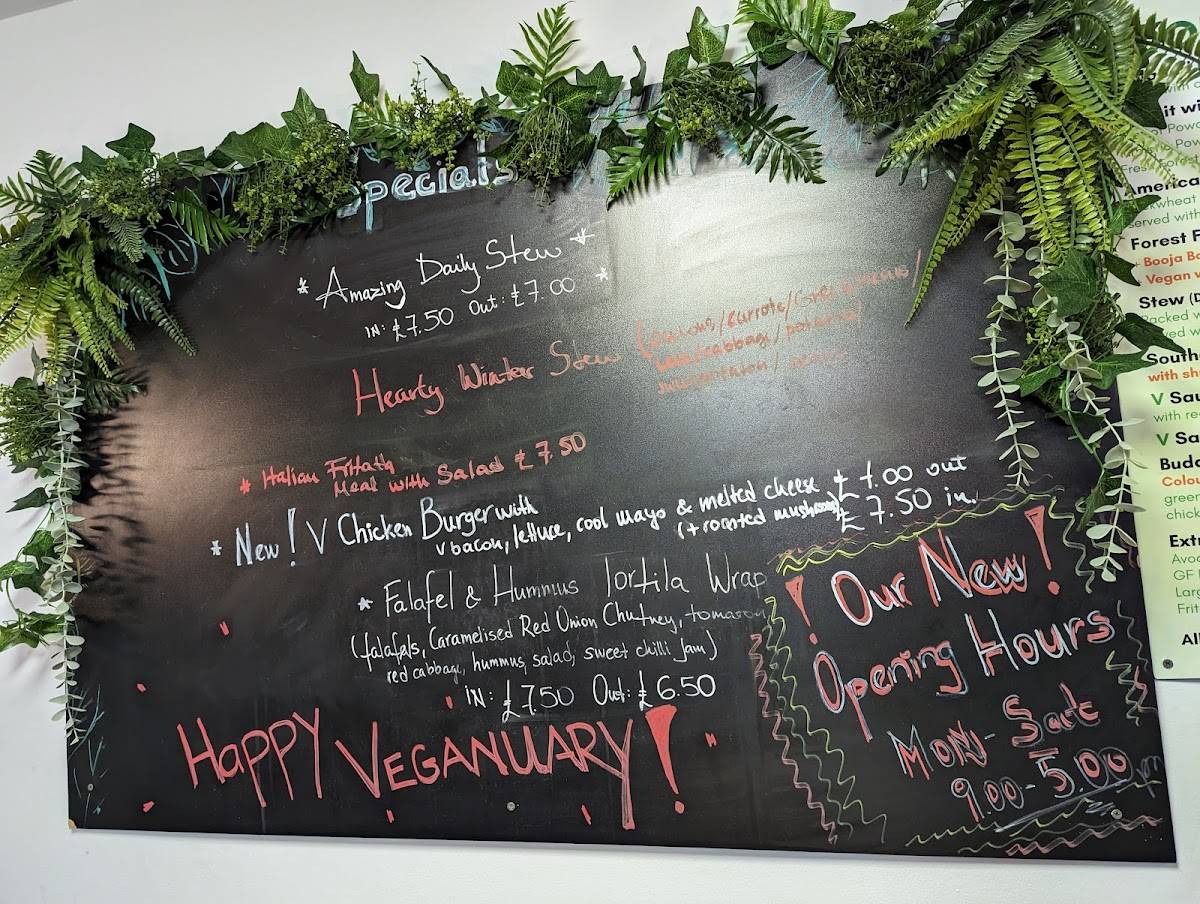 Menu at The London feel good hub vegan cafe, London