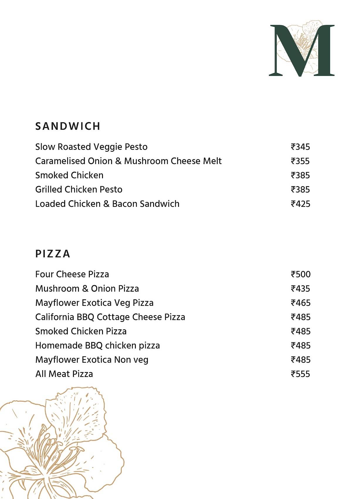 Menu at The Mayflower, Chennai, 28