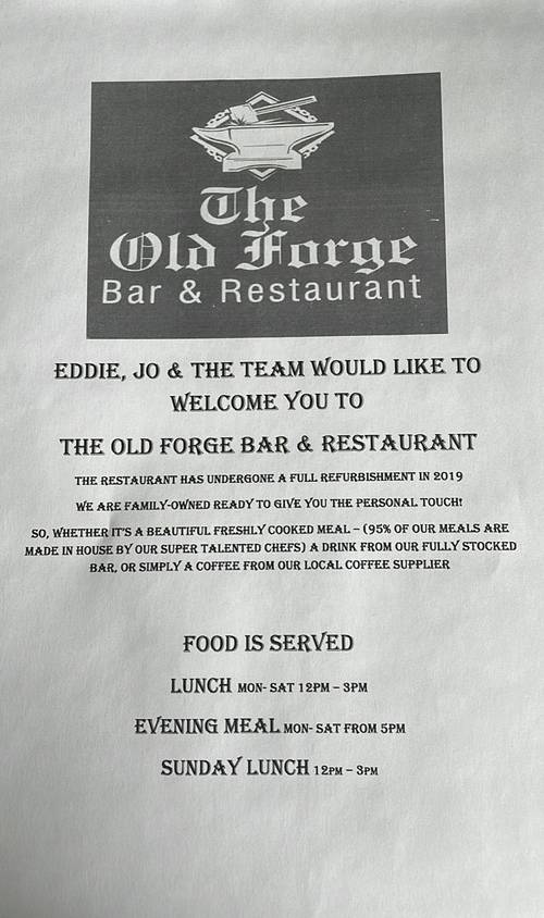 Menu at The Old Forge cafe, Bridlington