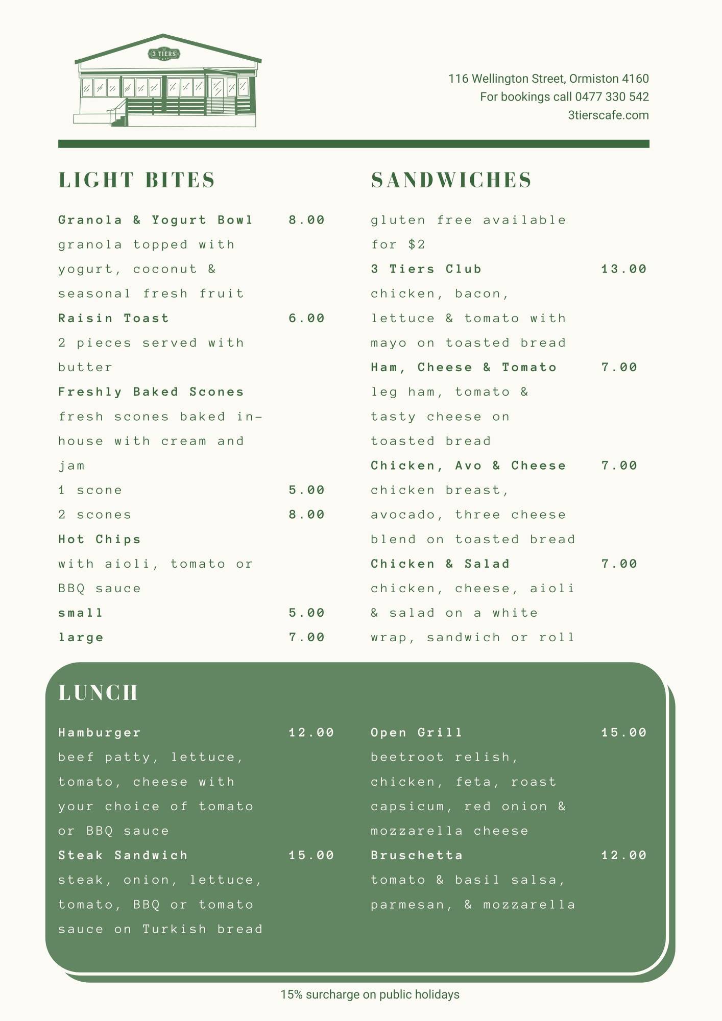 Menu at The Tea Trolley cafe, Ormiston