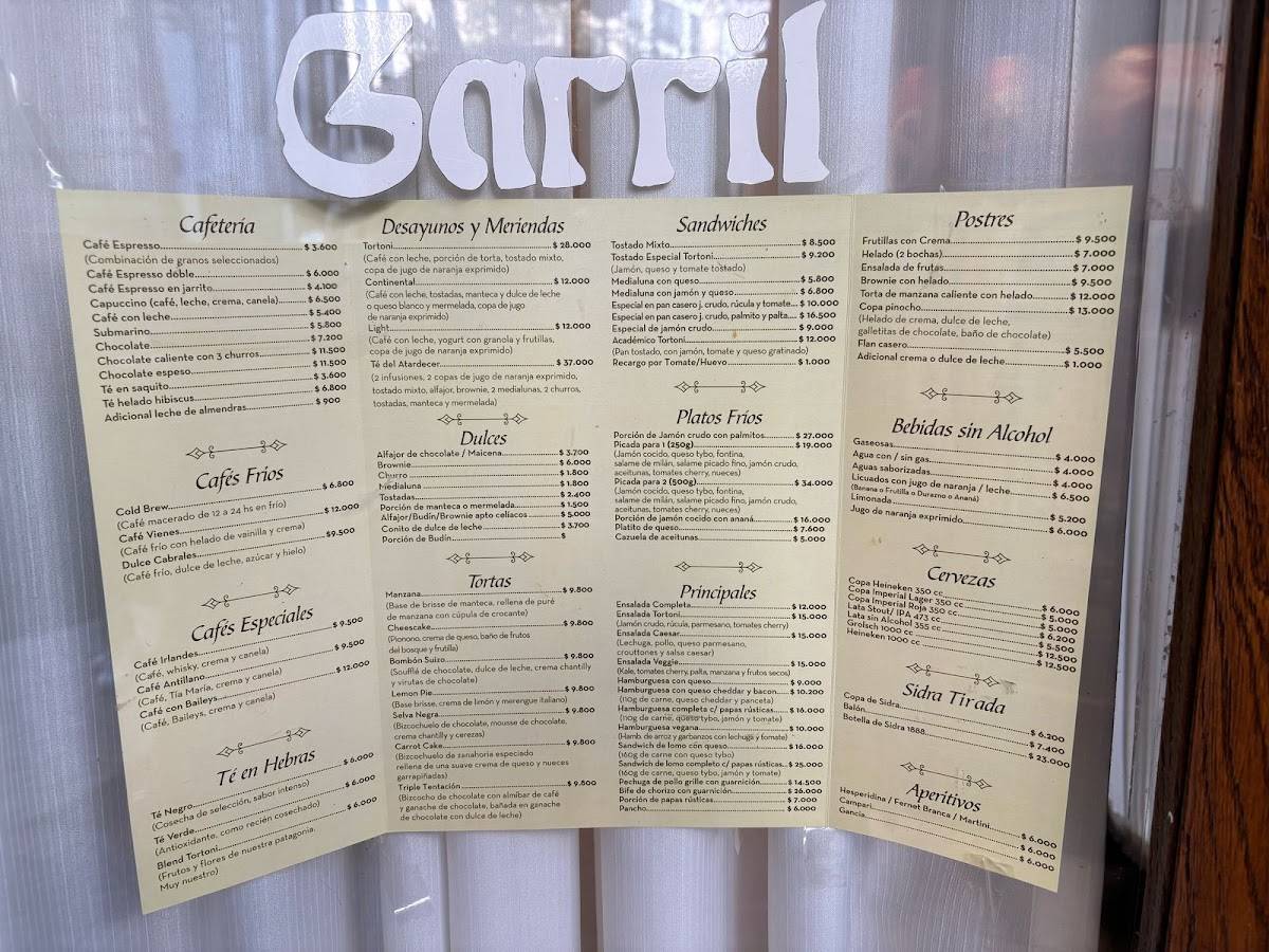 Carta de Café Tortoni, Buenos Aires, Av. de Mayo 825