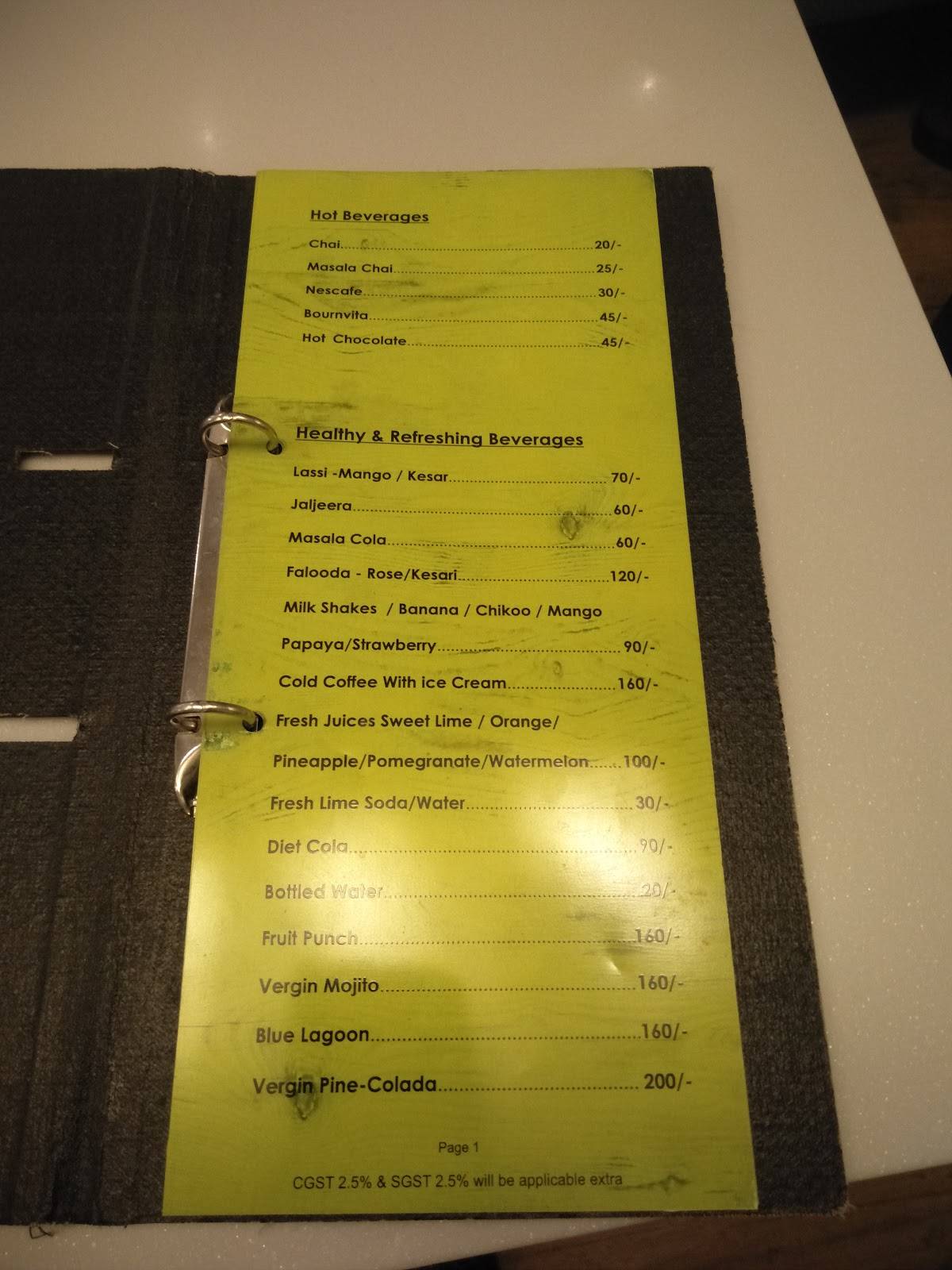 Menu at Tulsi Cafe, Mapusa