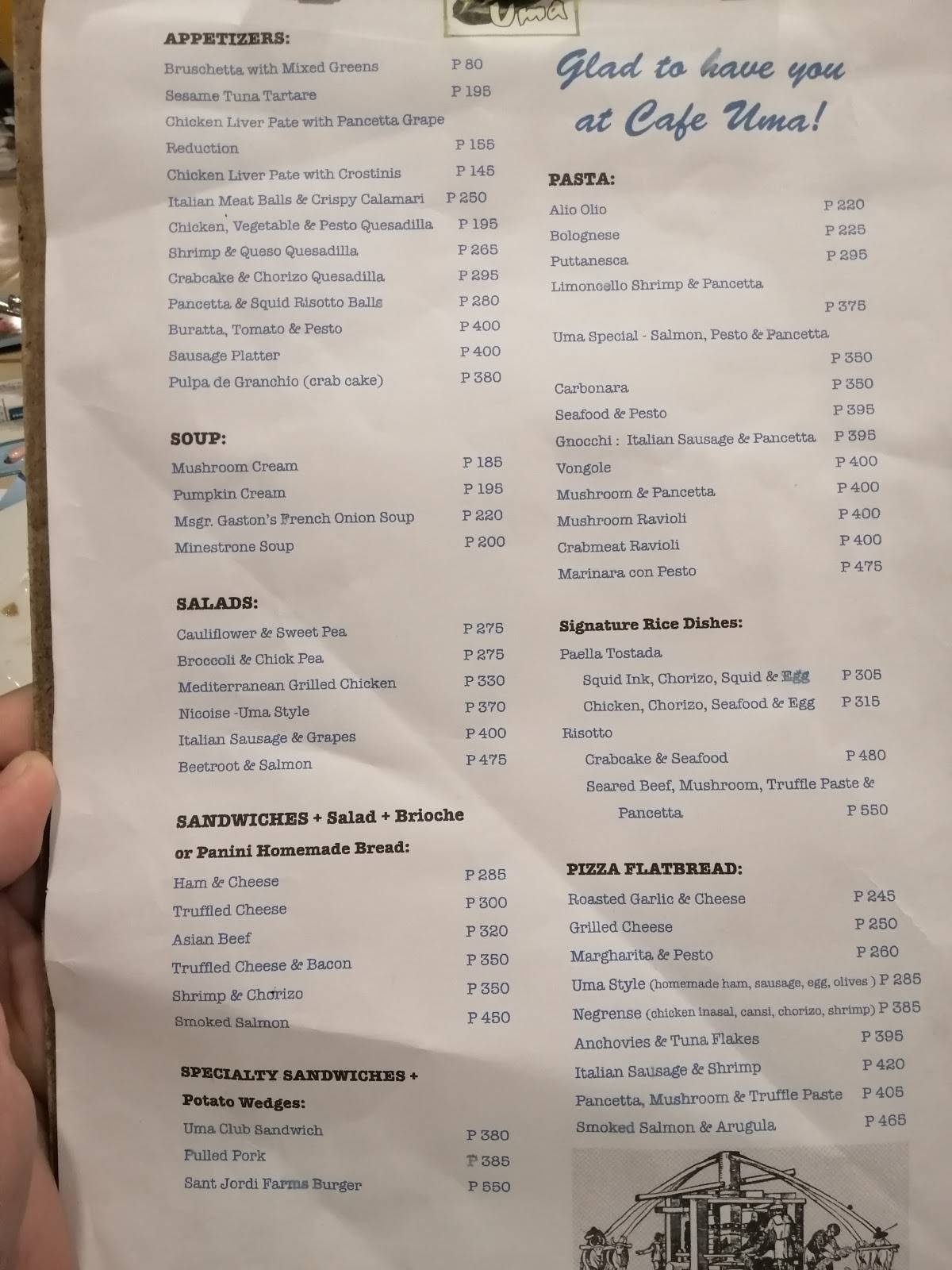 Menu at Cafe Uma, Bacolod, Paseo Verde