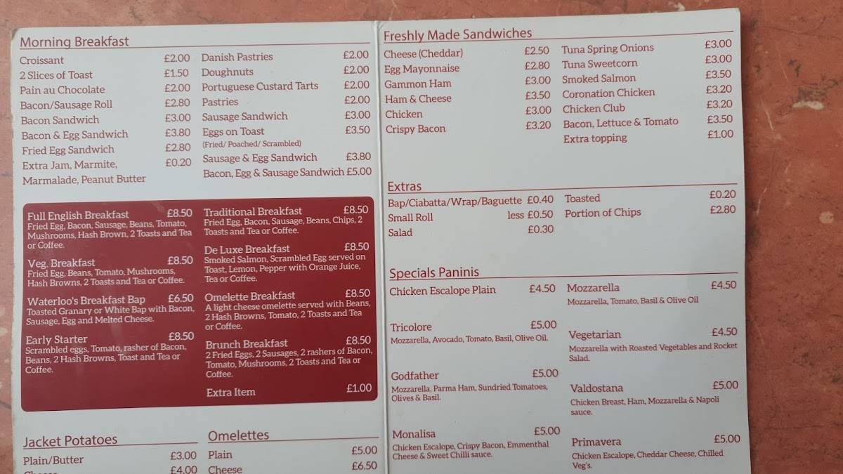 Menu at Waterloo Cafe, London