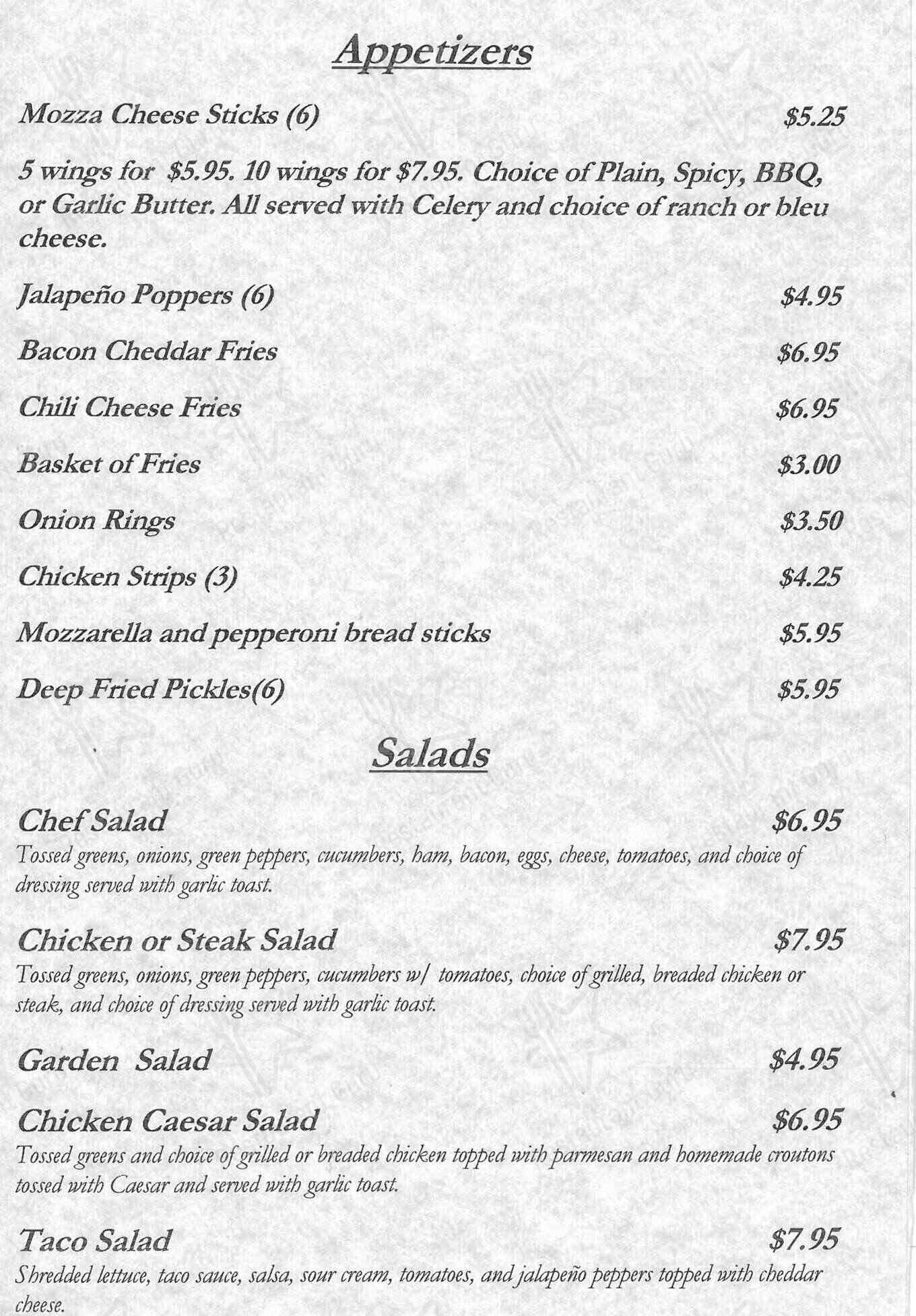 Menu at Whistle Stop Bar and Grill, Buckhannon