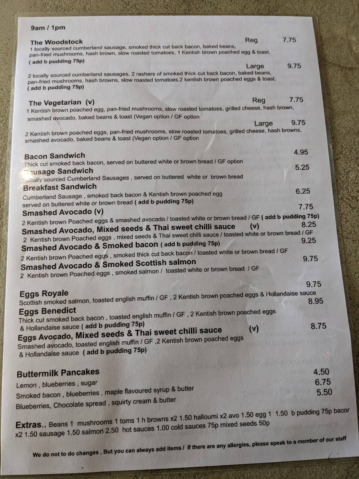 Menu at Woodstock Coffee Shop cafe, Maidstone