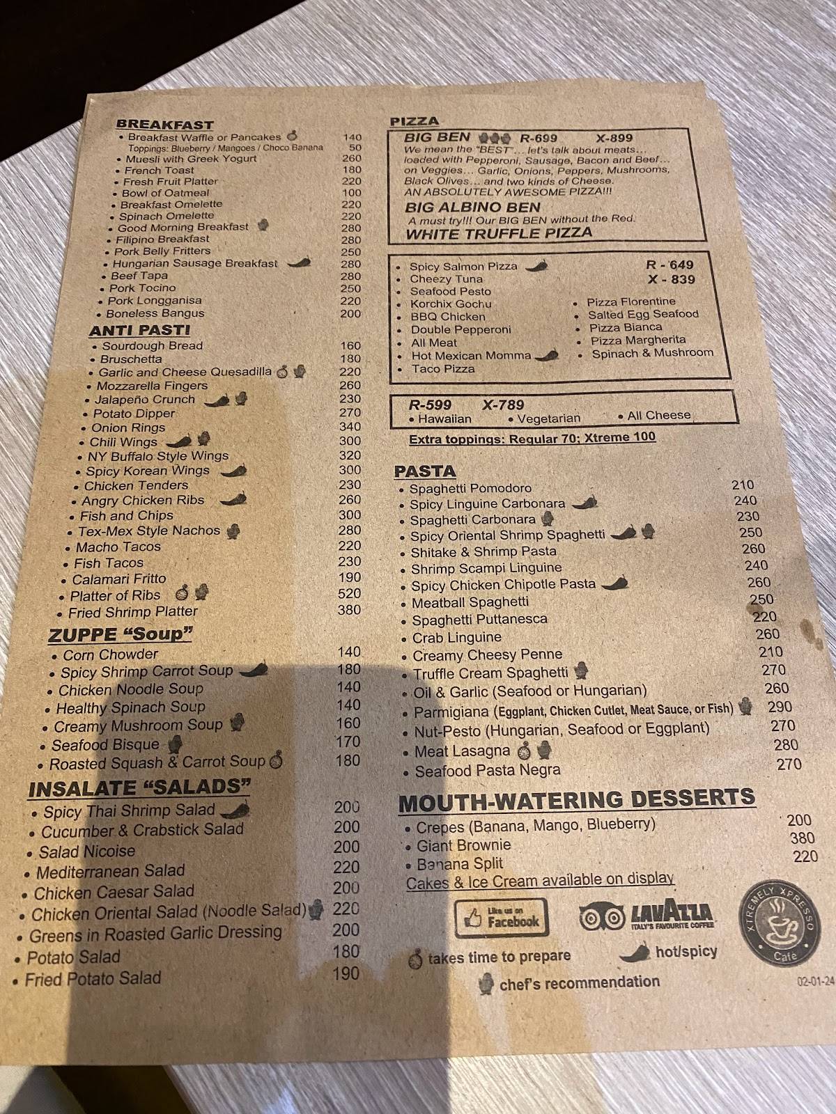 Menu at Xtremely Xpresso Cafe - SM Clark, Mabalacat, SM Clark