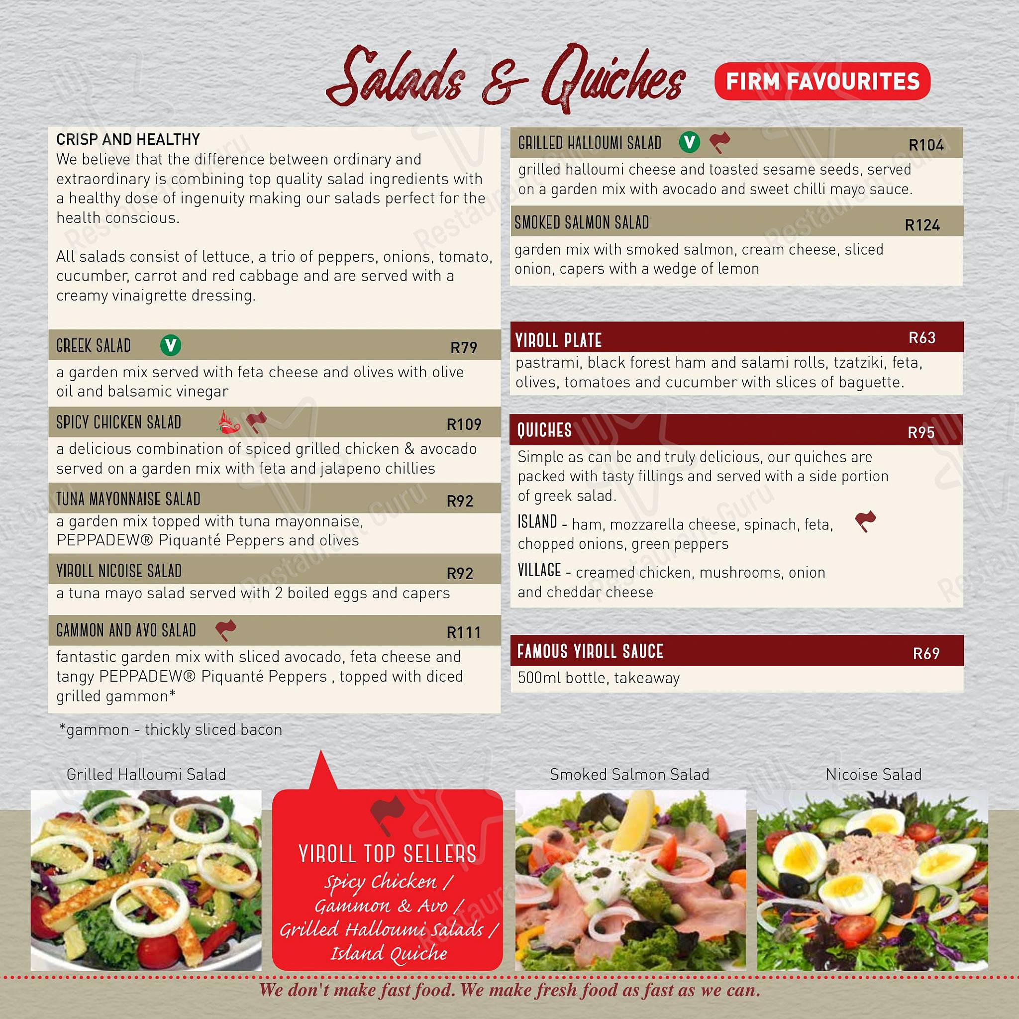 Menu at Yiroll Caffe'bake cafe, Durban