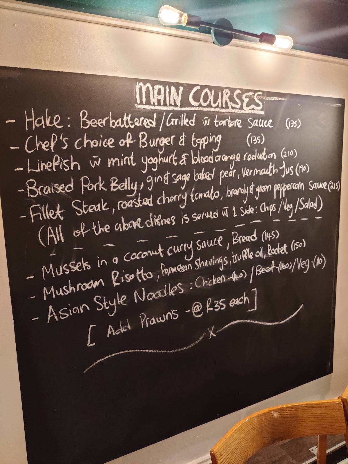 Menu at Café Zest restaurant, Cape Town, 75 Beach Rd
