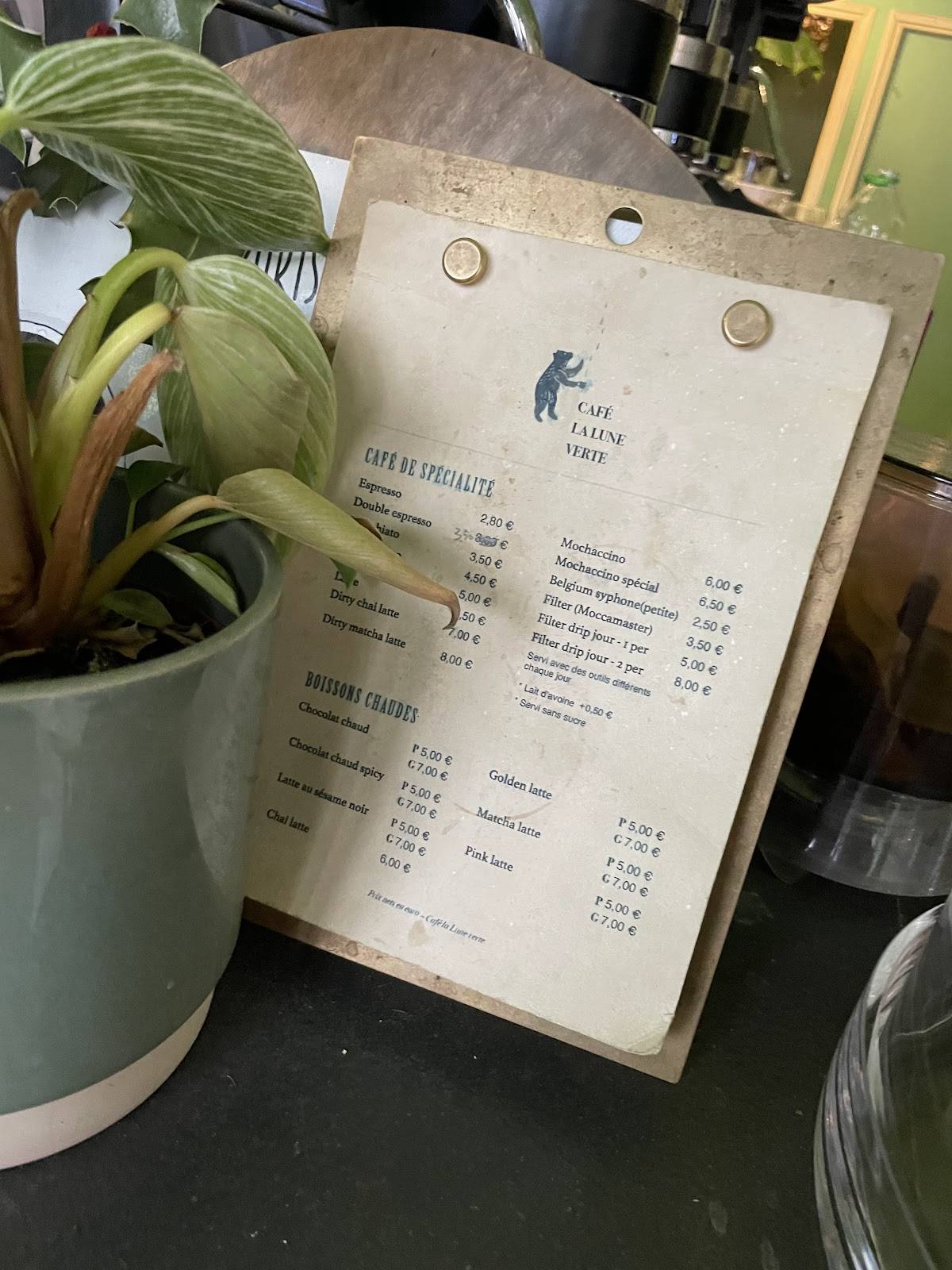 Menu au Café La Lune Verte, Paris