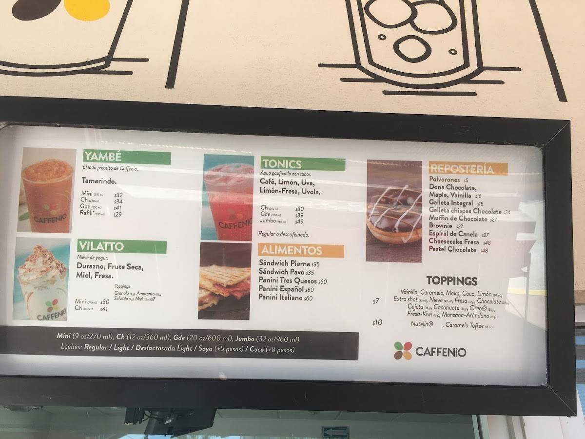 Carta del café CAFFENIO Vista Río, Tijuana
