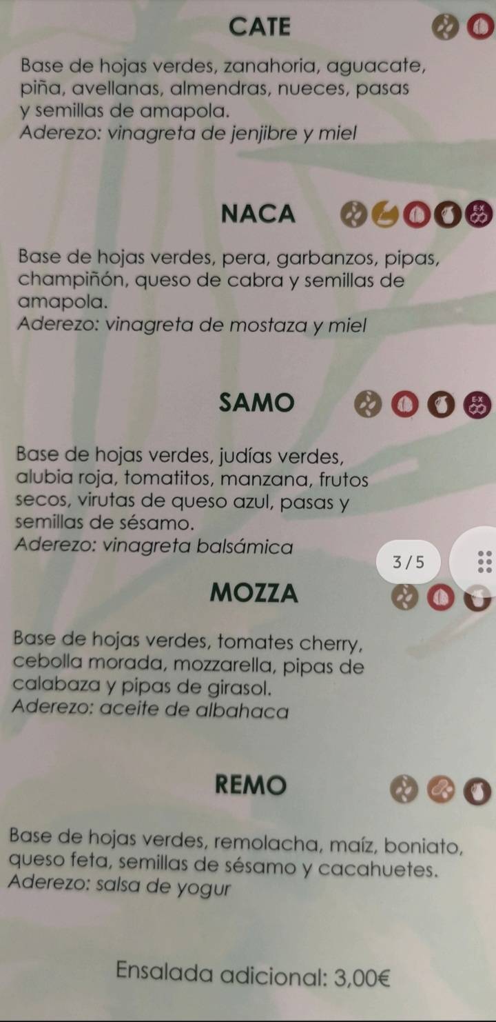 Carta de cafetería El Gato y La Almendra, Madrid
