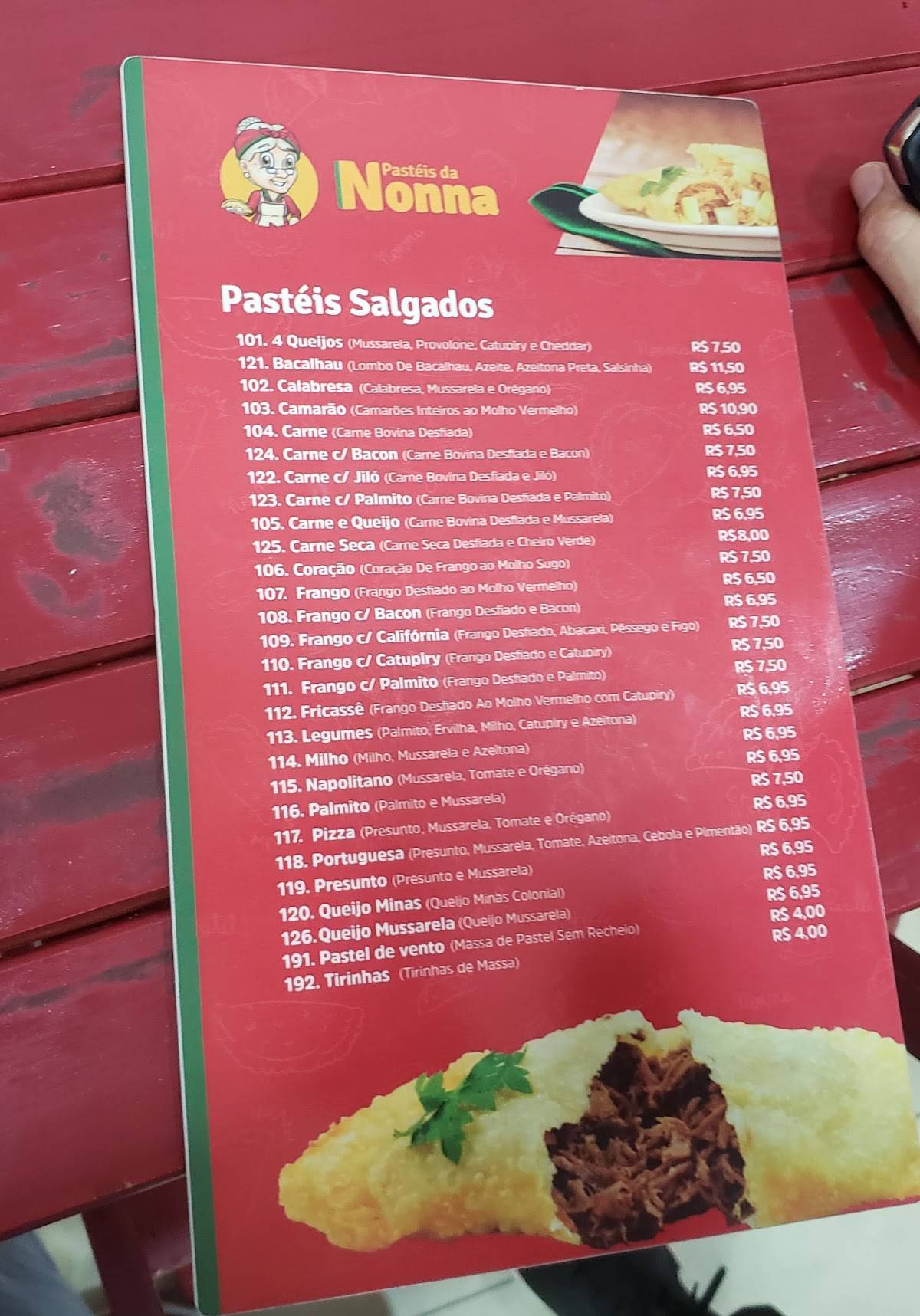 Menu at Pastéis da Nonna cafeteria, Uberaba, Av. Santos Dumont