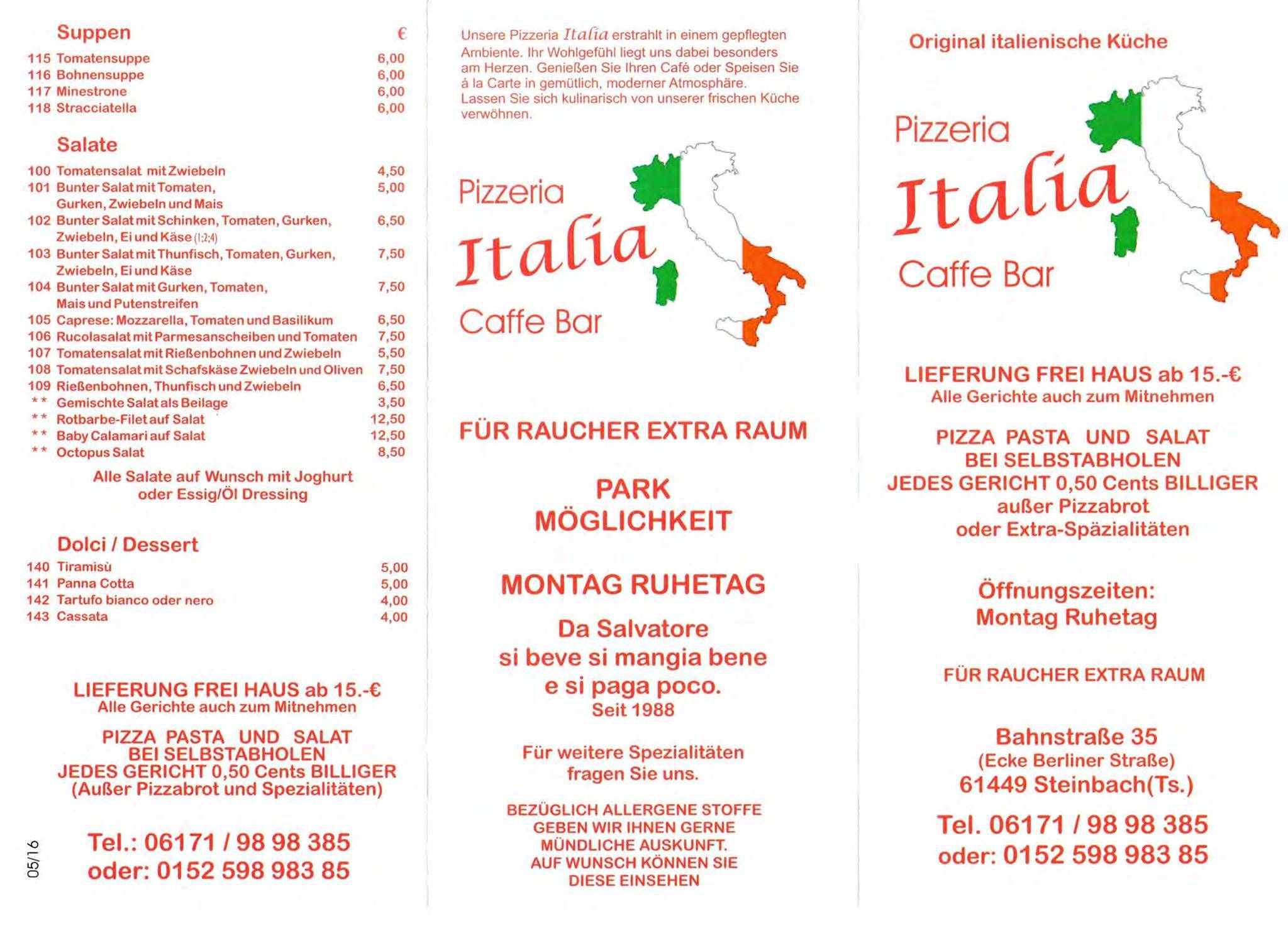 Speisekarte von Caffé Bar Italia, Steinbach (Taunus)