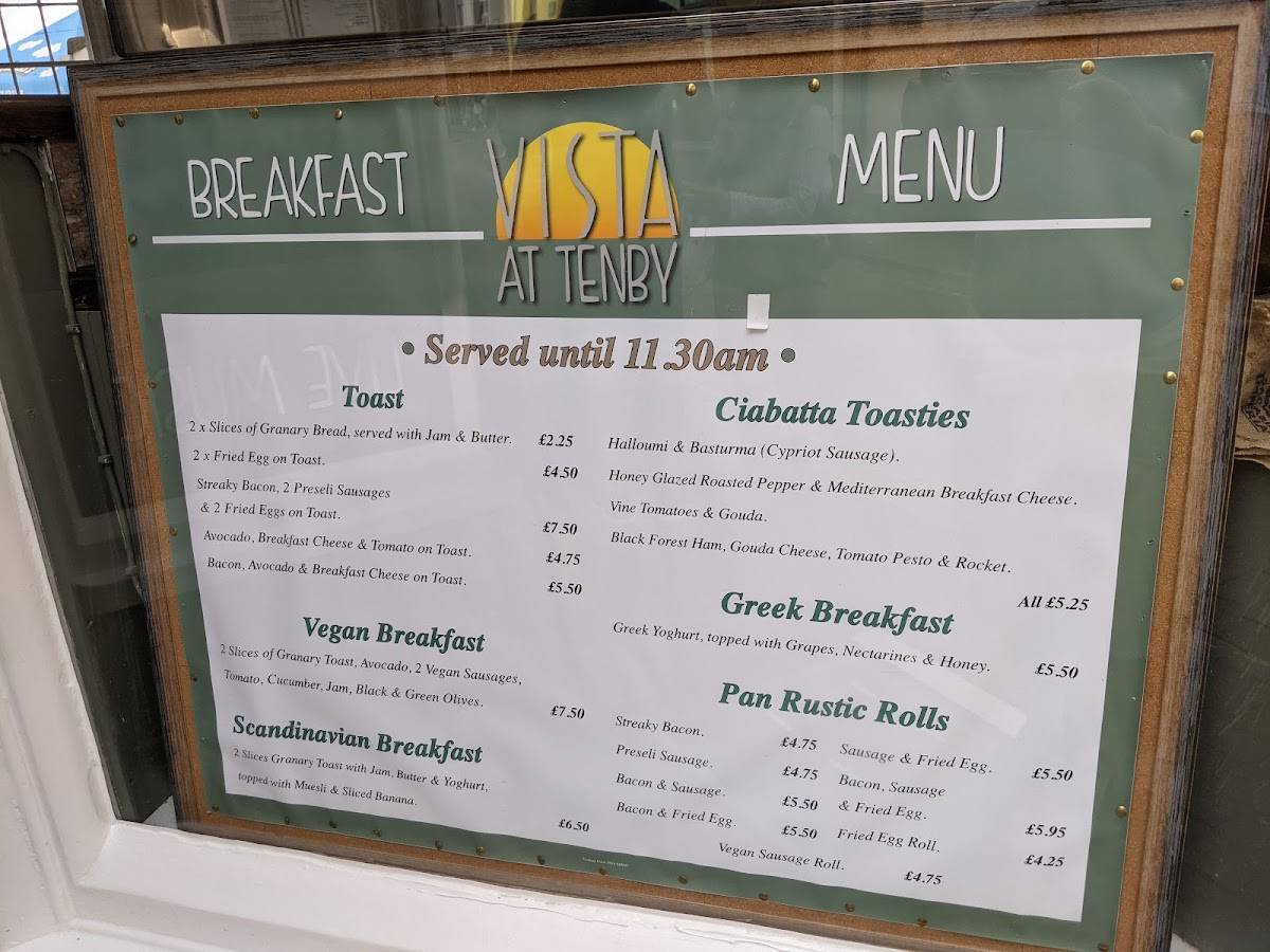 Menu at Caffè Vista cafe, Tenby