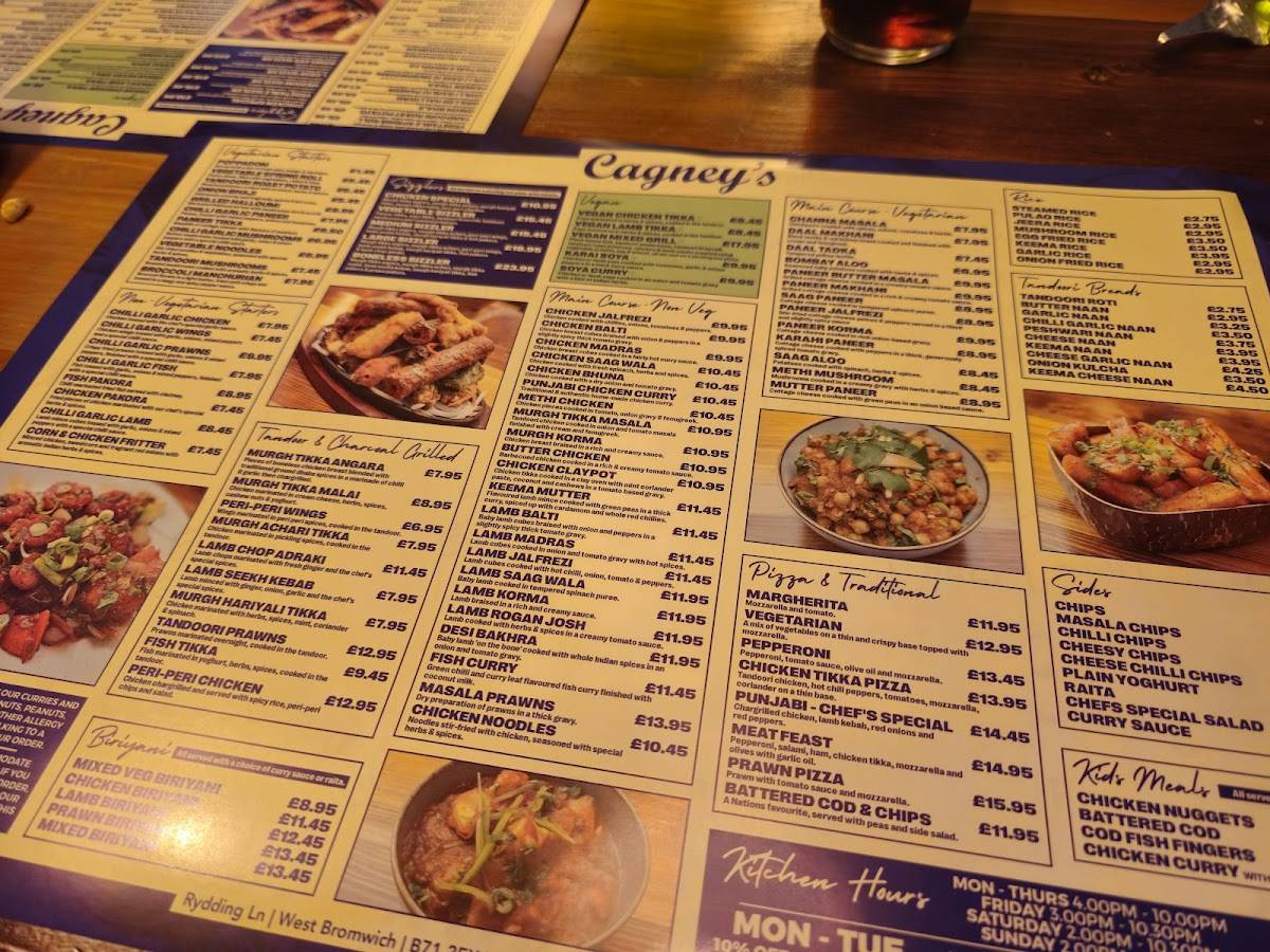 Menu at Cagney’s pub & bar, West Bromwich