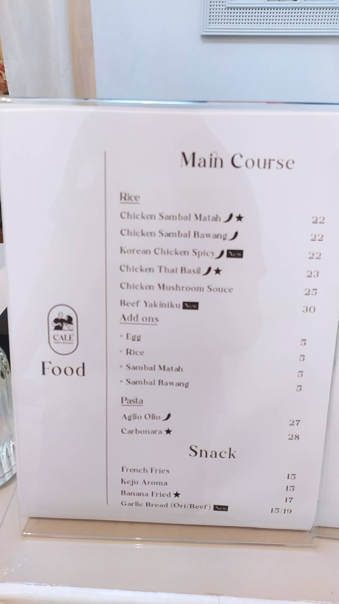 Menu at Cale Cafe, Malang