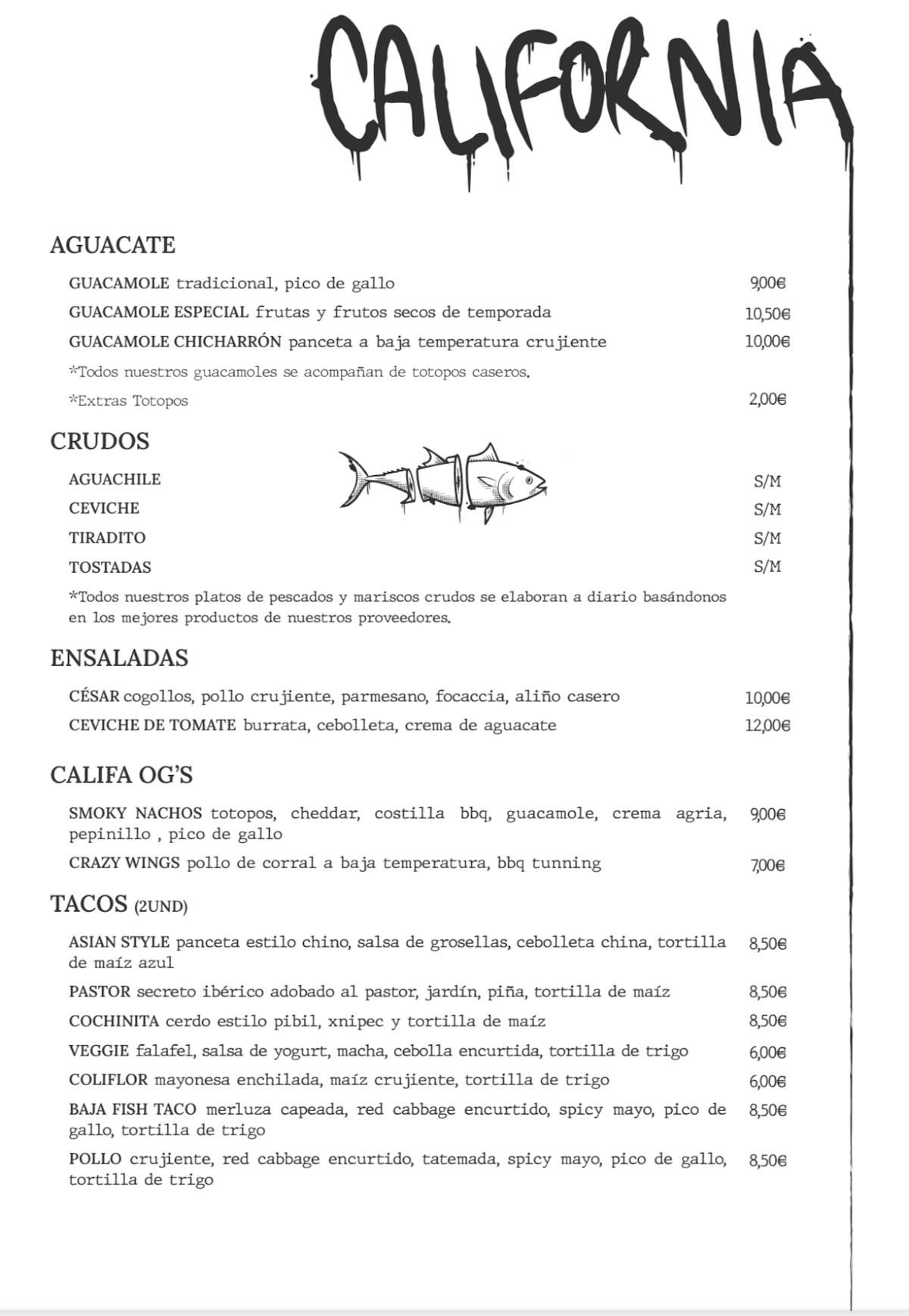 Carta del restaurante California Street Food, Gijón